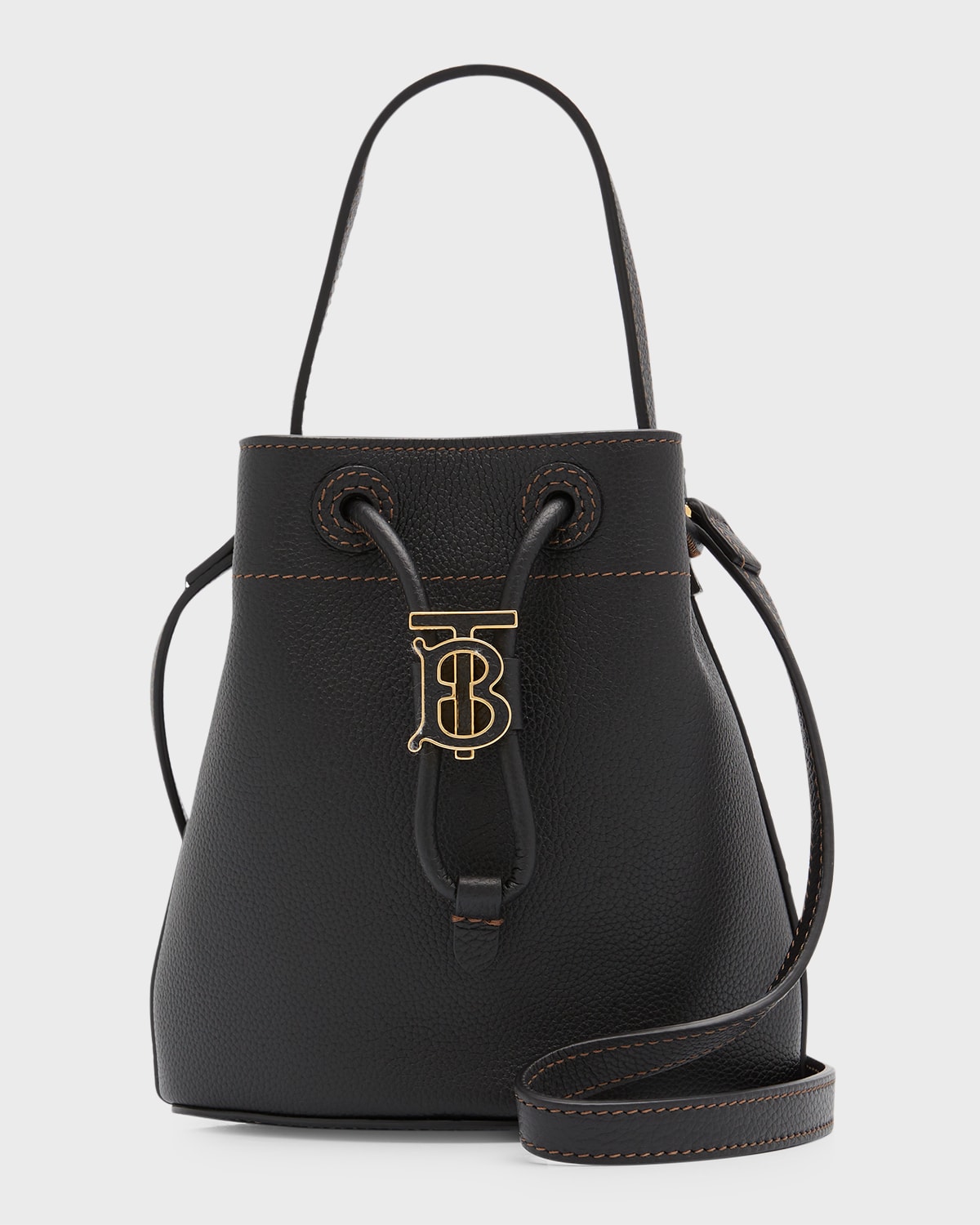 Burberry TB Drawstring Leather Bucket Bag | Neiman Marcus
