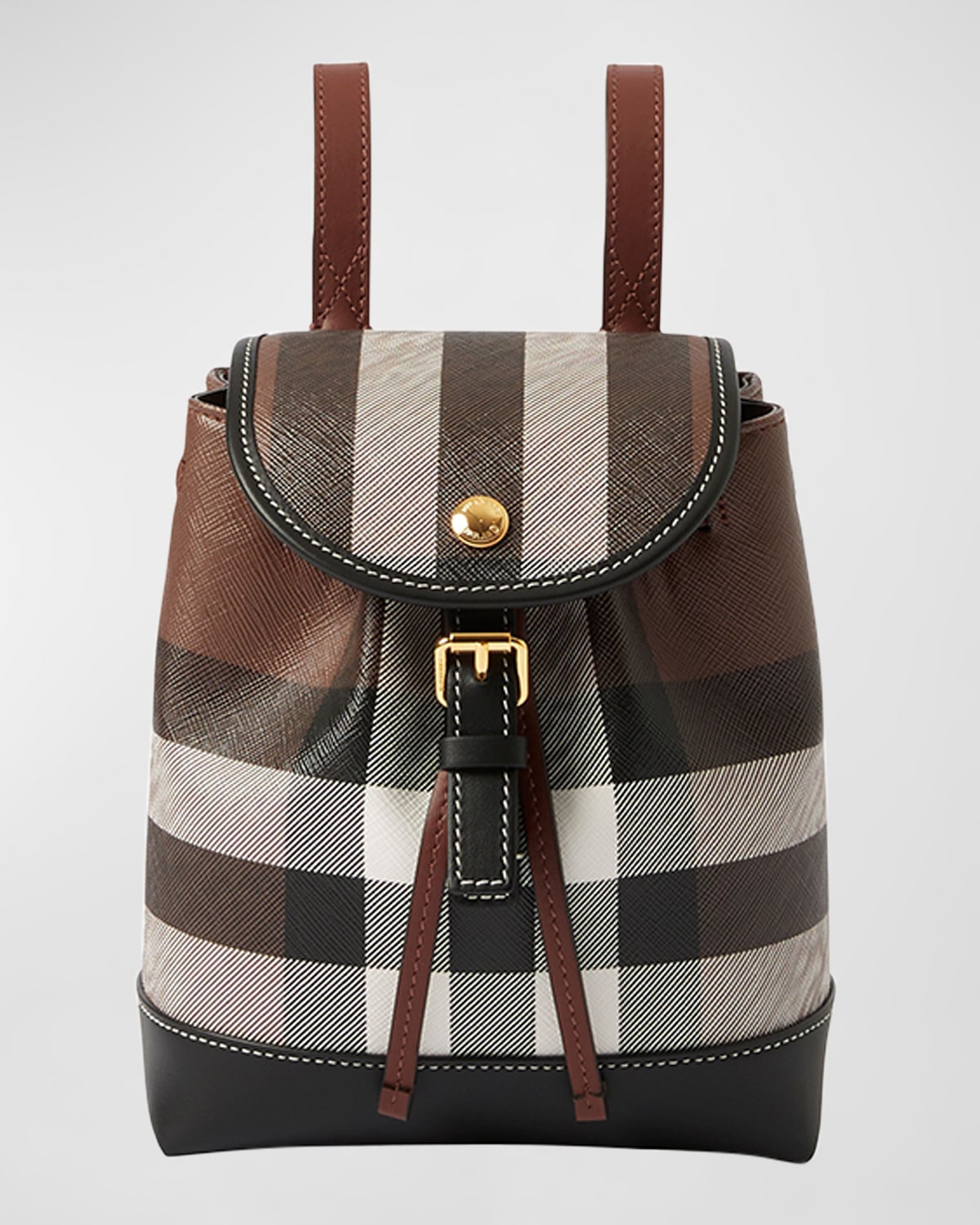 Burberry Check Flap Drawstring Leather Backpack | Neiman Marcus