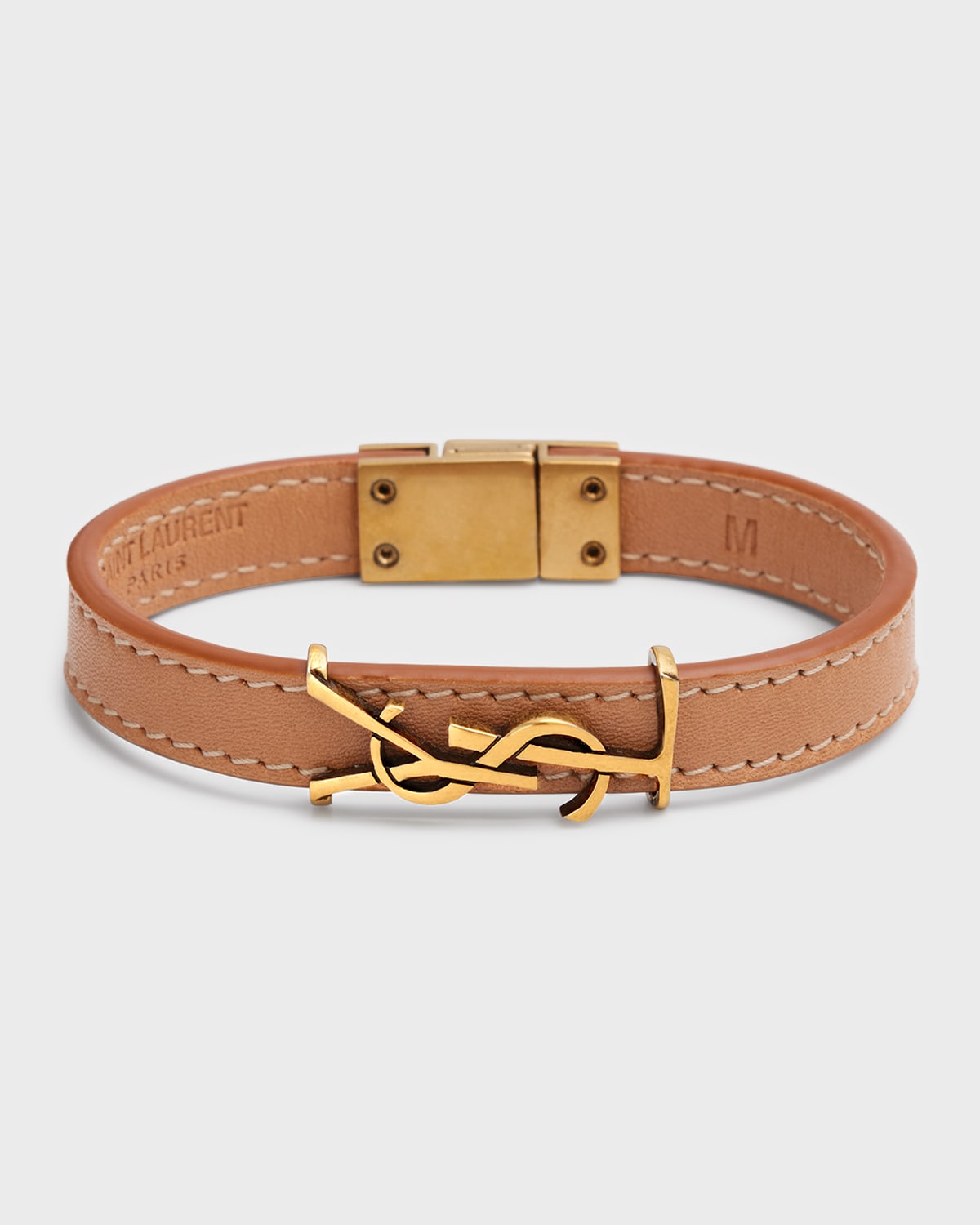 Saint Laurent Thin Leather Double Wrap YSL Bracelet | Neiman Marcus