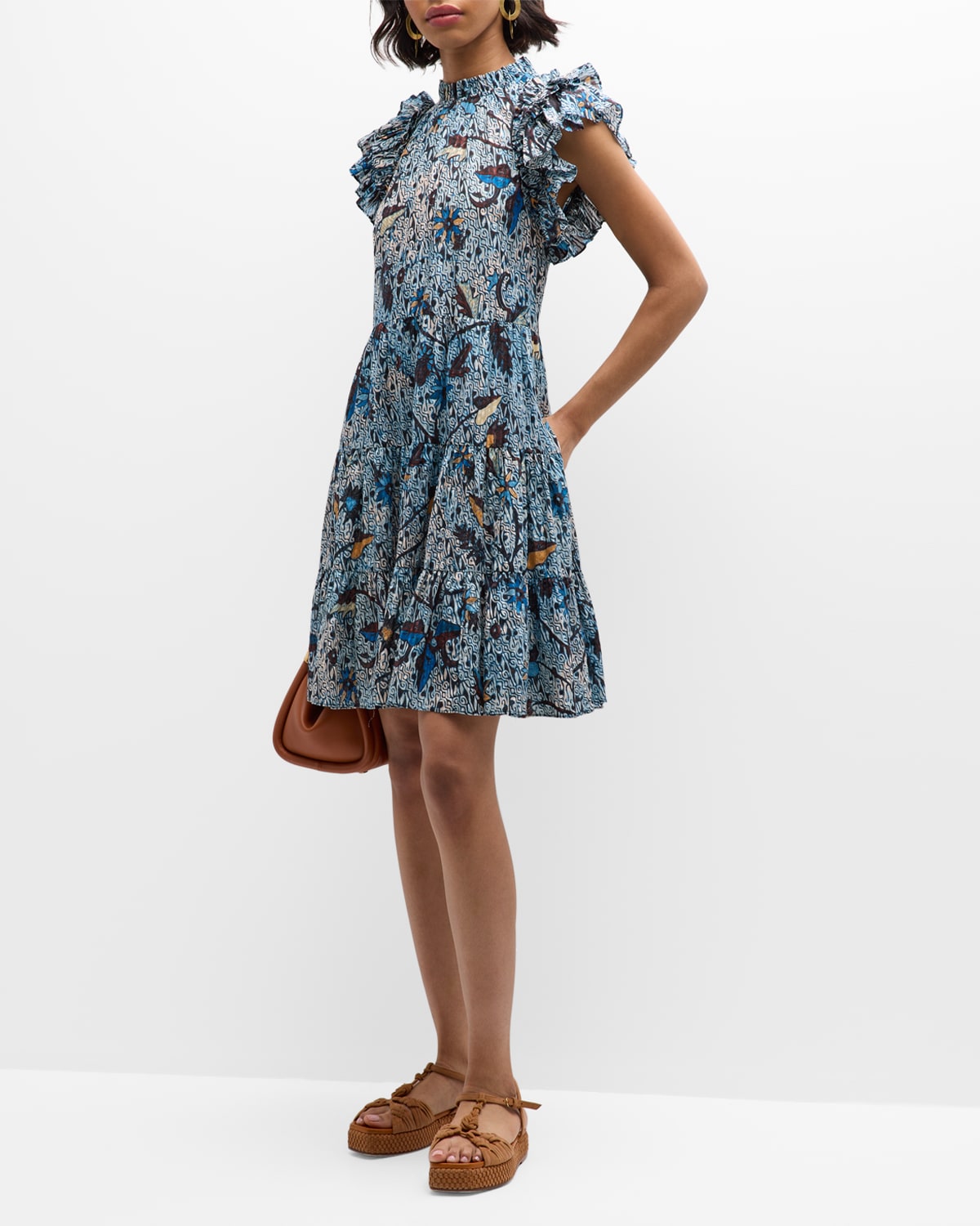 Ulla Johnson Kiri Tiered-Ruffle Mini Cotton Poplin Dress | Neiman Marcus