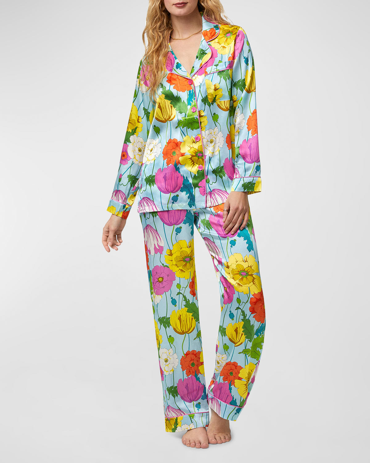 BedHead Pajamas Floral-Print Silk Pajama Set | Neiman Marcus