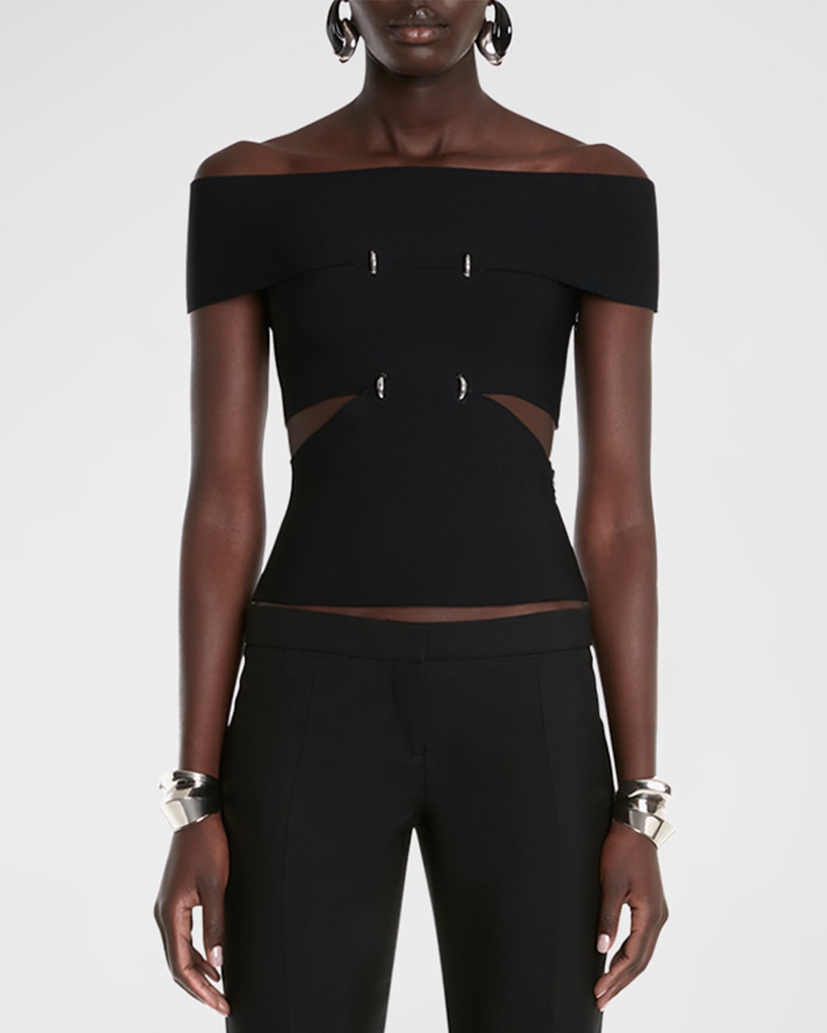 Alexander McQueen Structured Off-The-Shoulder Crop Top | Neiman Marcus