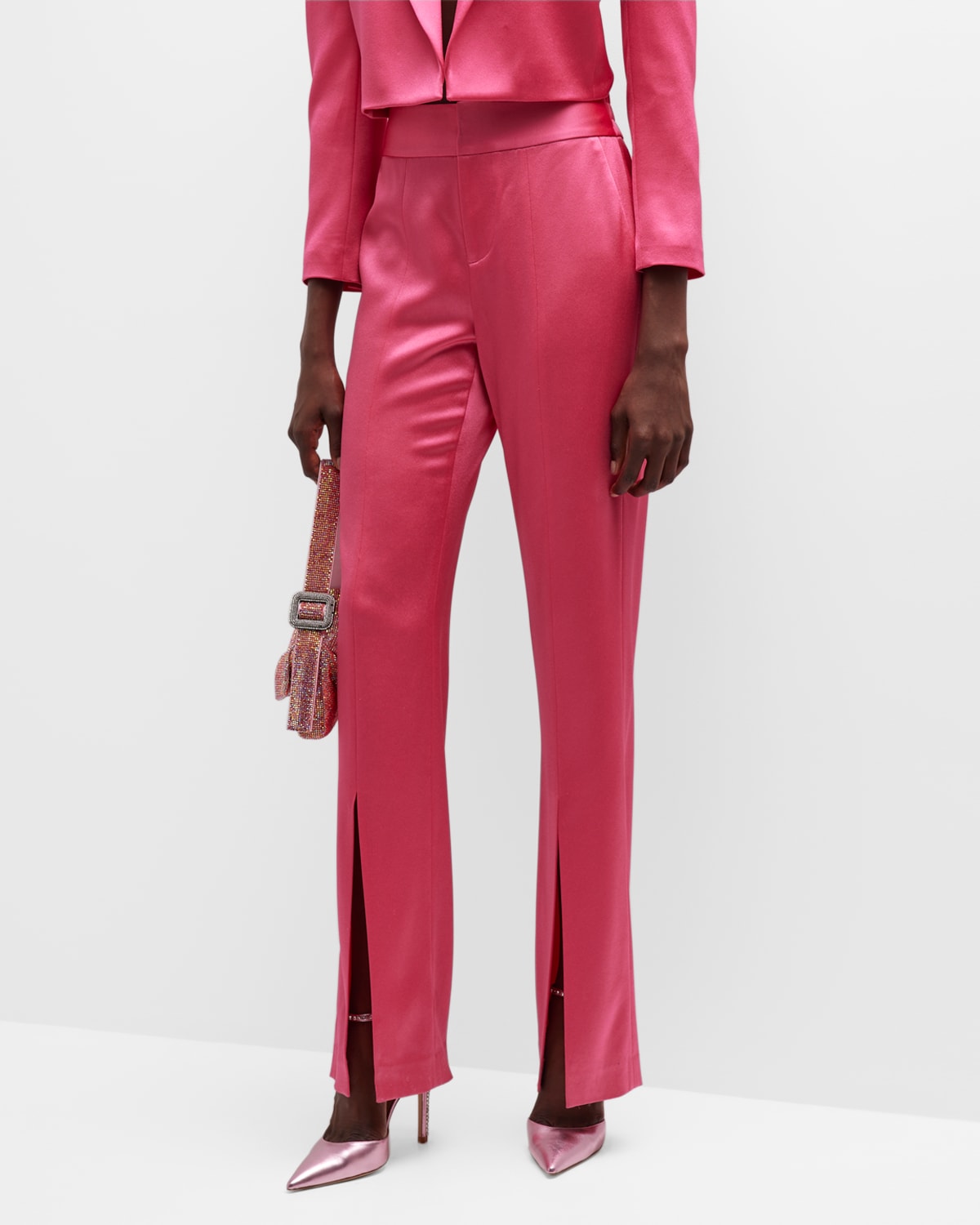 Alice + Olivia Pompey High-Waisted Satin Pants | Neiman Marcus
