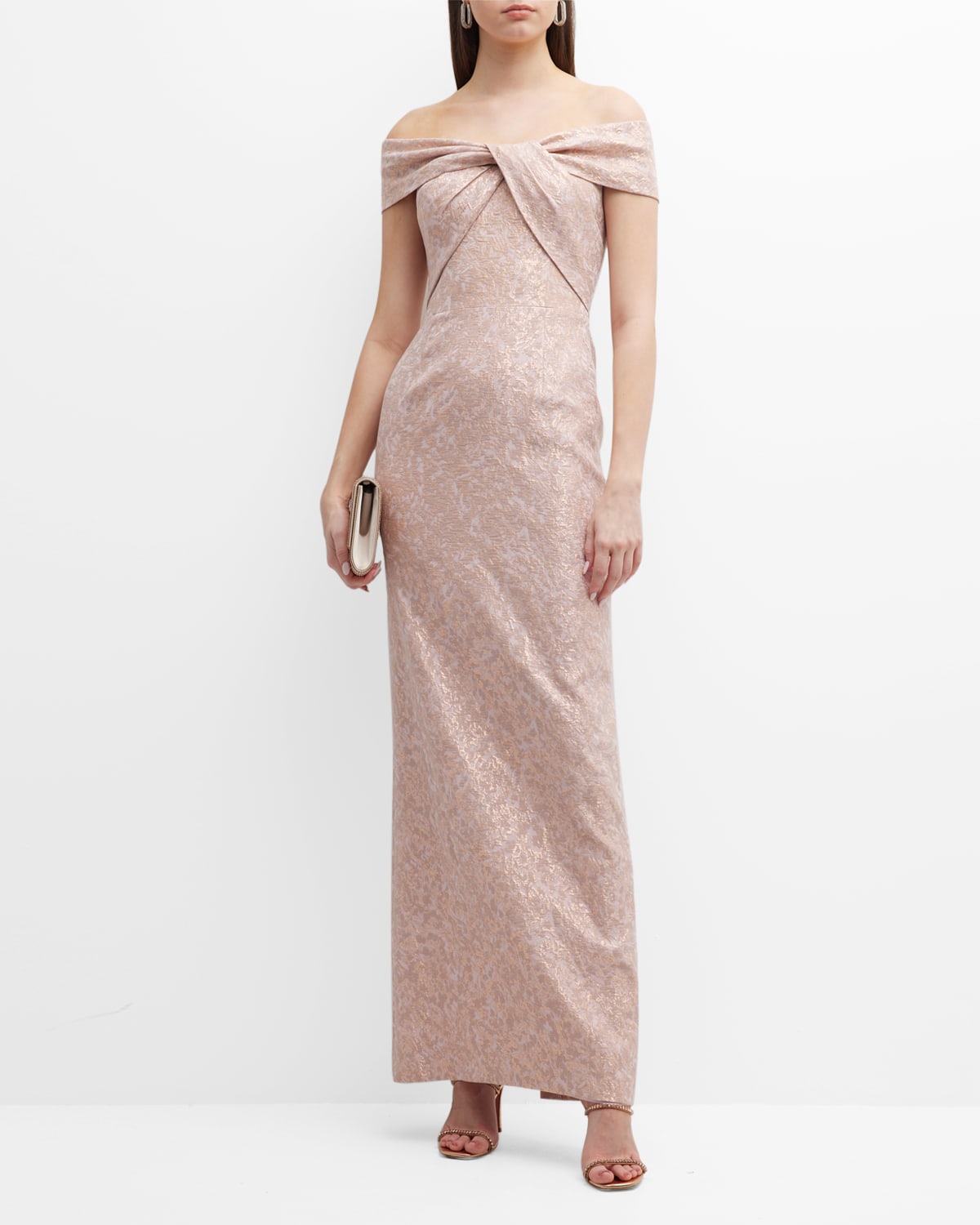 Rickie Freeman for Teri Jon Twist-Front Off-Shoulder Jacquard Gown ...