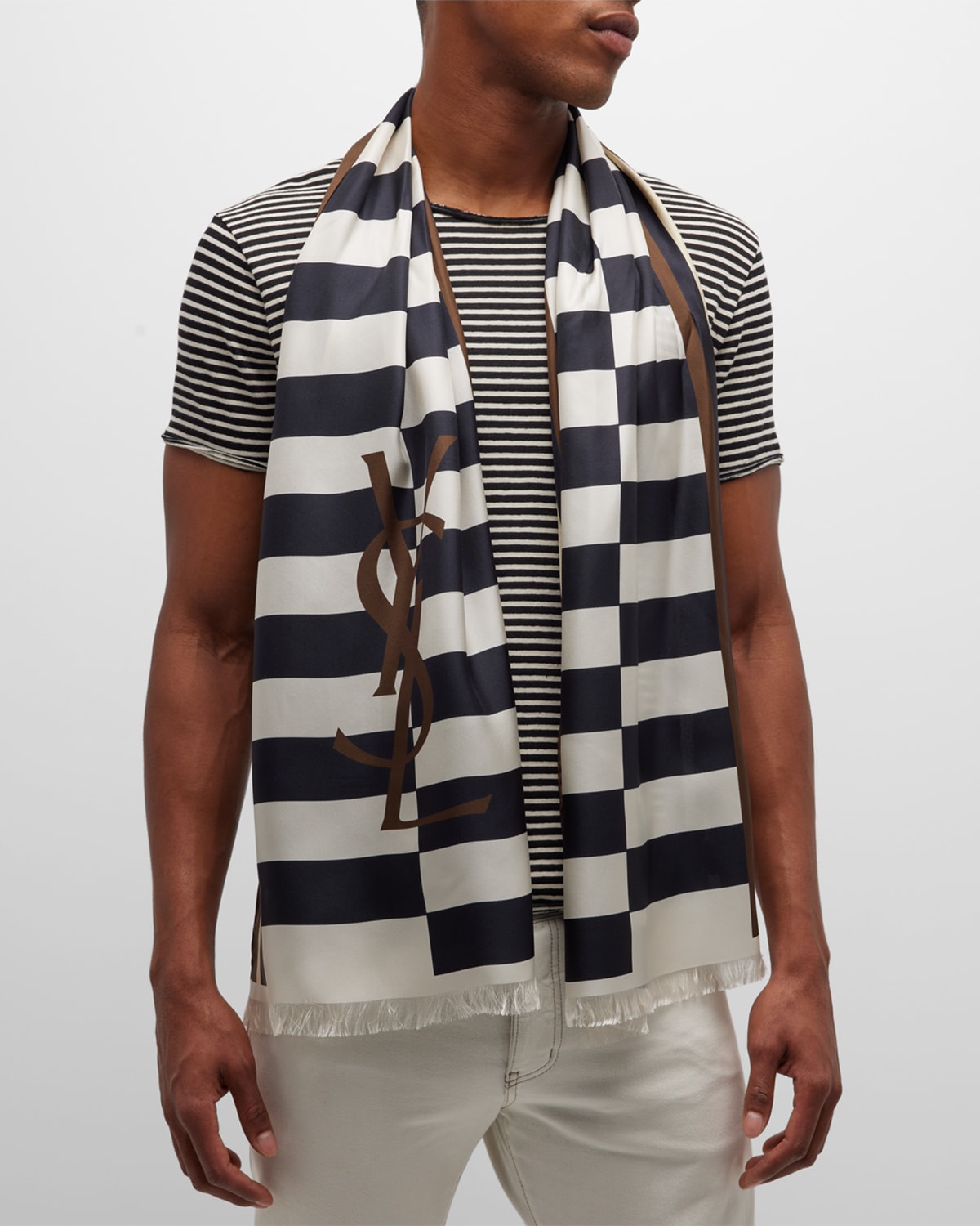 CASABLANCA Men's Tennis Club Icon Medium Silk Twill Scarf | Neiman Marcus