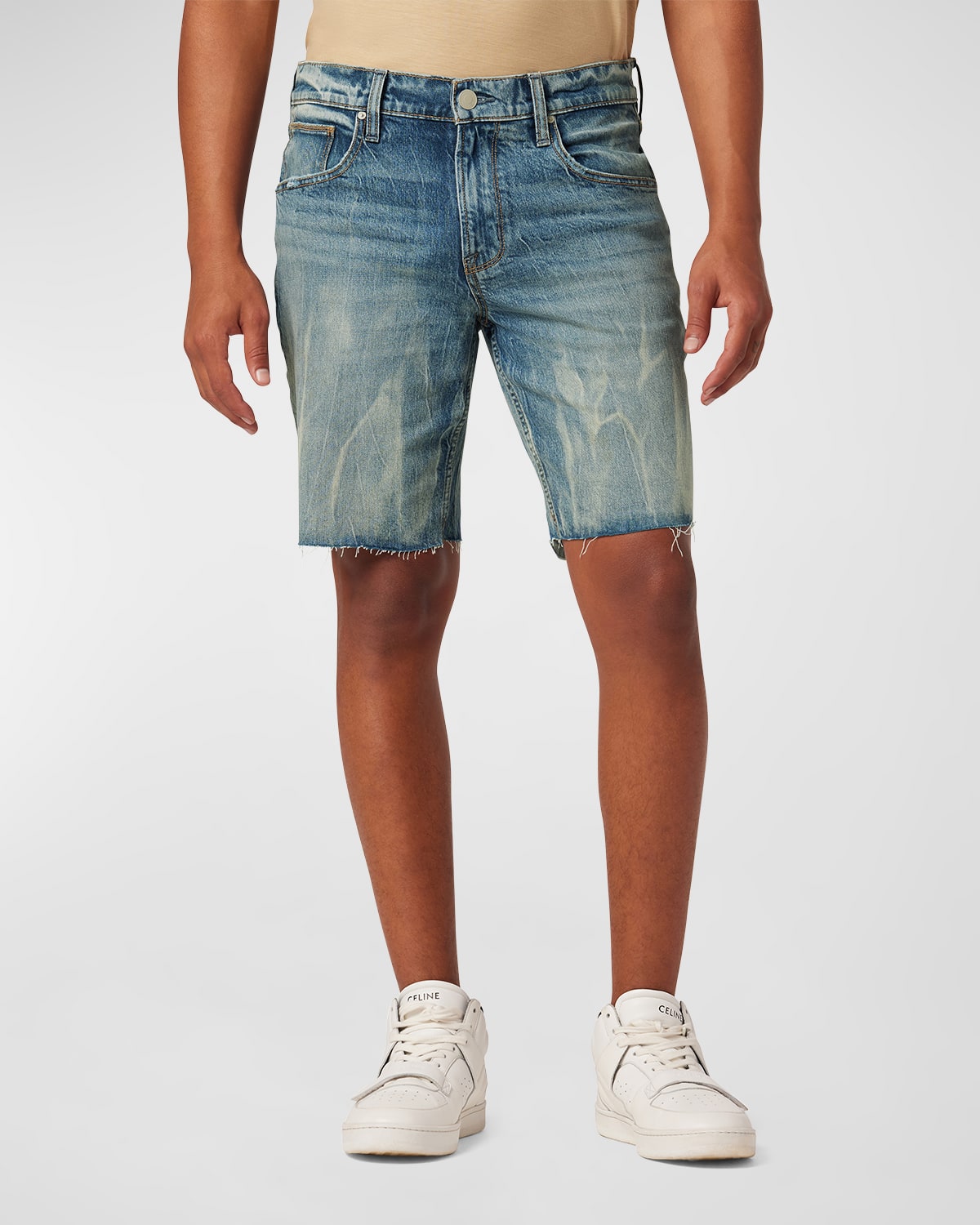 PURPLE Men's Distressed Denim Cargo Shorts | Neiman Marcus