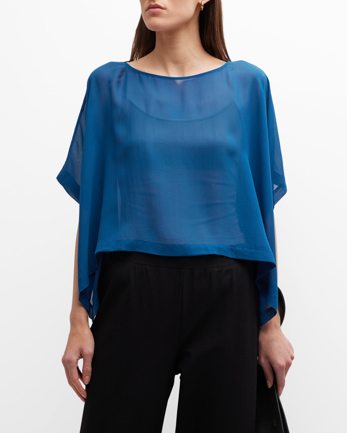 Eileen Fisher Bateau-Neck Sheer Silk Handkerchief Poncho | Neiman Marcus
