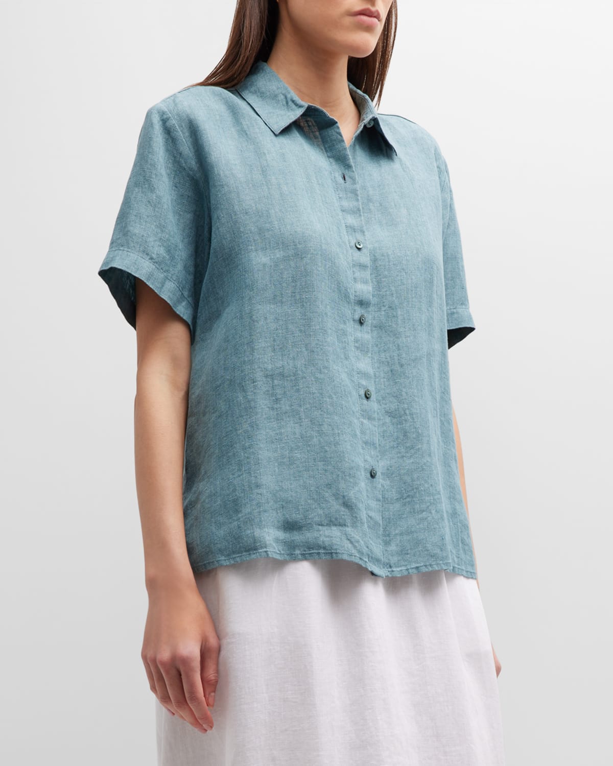 Eileen Fisher Button-Down Delave Organic Linen Shirt | Neiman Marcus