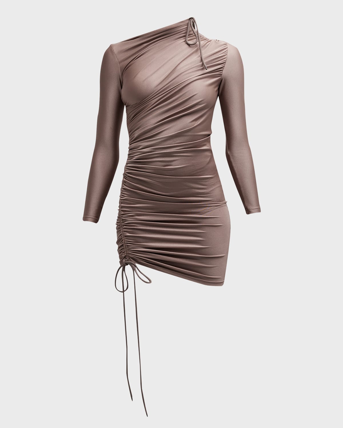 UNTTLD Vera Asymmetric Ruched Mesh Mini Dress | Neiman Marcus