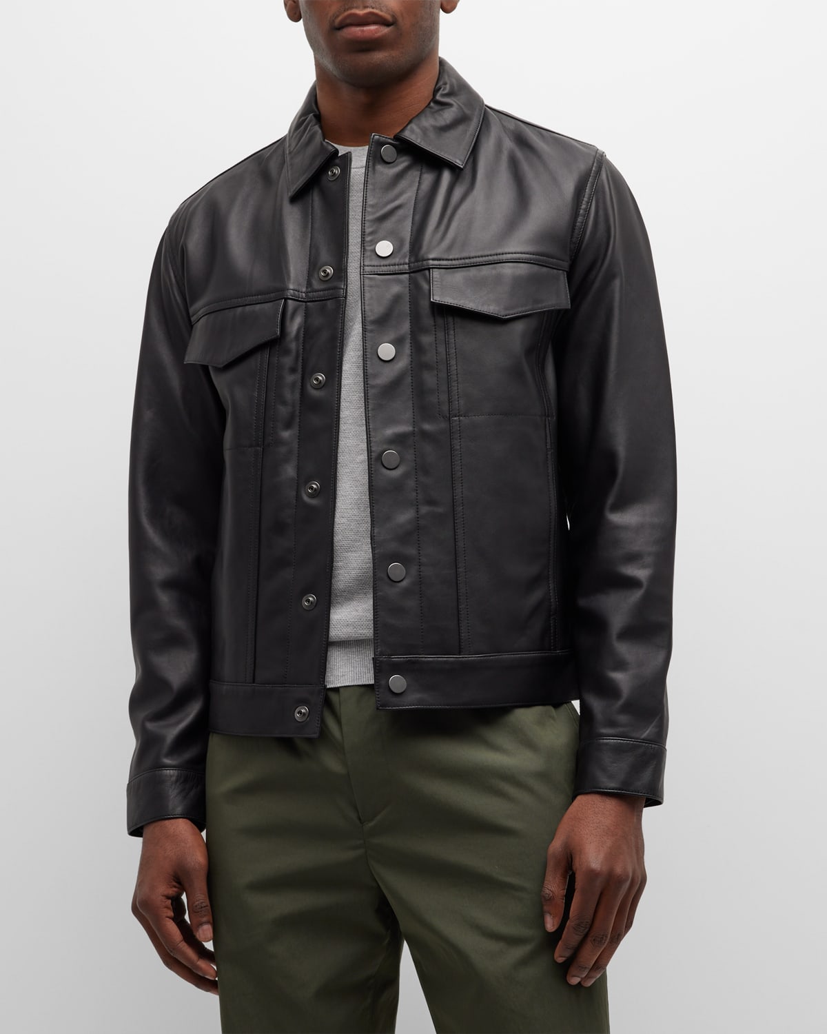 PURPLE Men's Lambskin Leather Trucker Jacket | Neiman Marcus