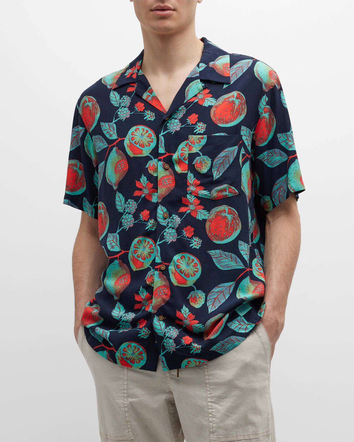 Scotch & Soda Men's Allover-Print Camp Shirt | Neiman Marcus