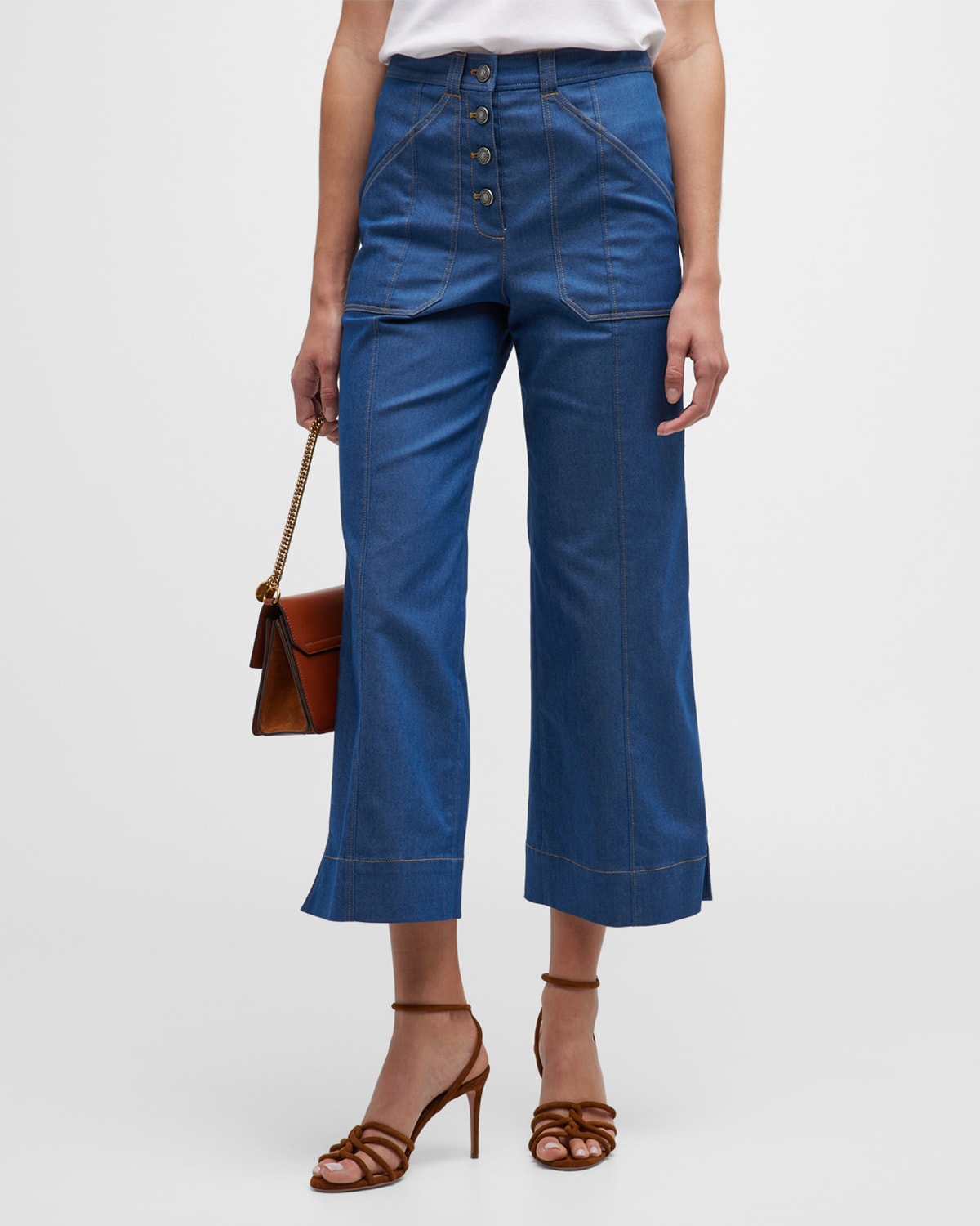 Cinq a Sept Benji Cuffed Ankle Topstitched Denim Pants | Neiman Marcus