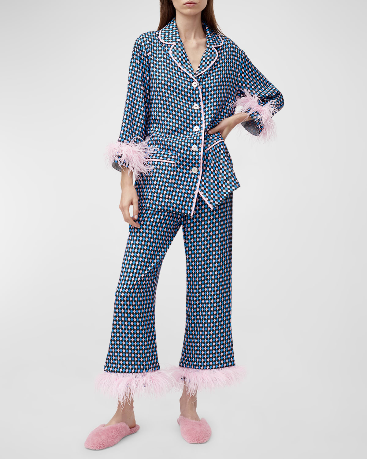 Sleeper Feather-Trim Party Pajama Set | Neiman Marcus