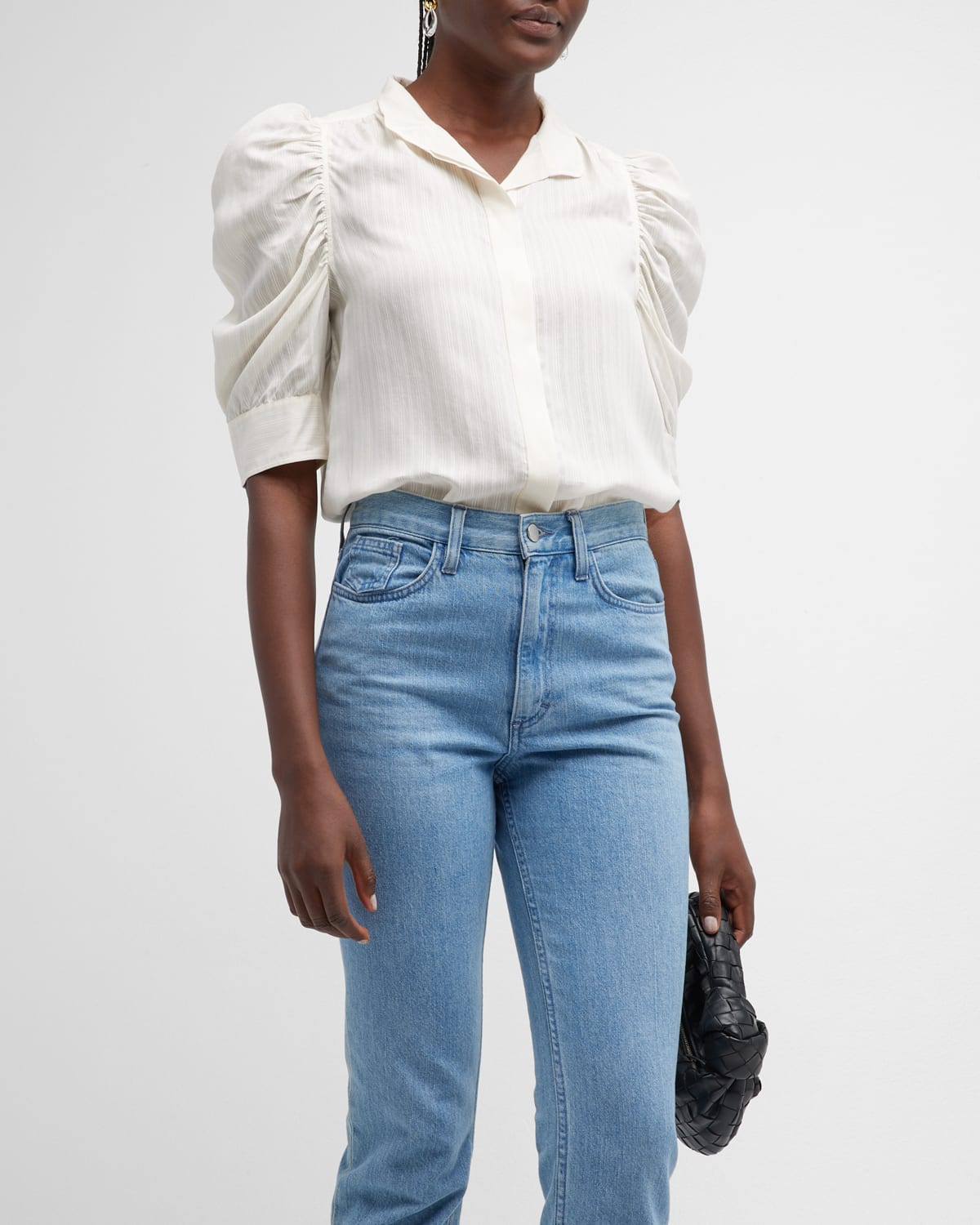 FRAME Gillian Silk Ruched Sleeve Top | Neiman Marcus