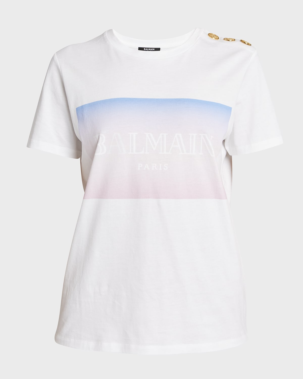 Balmain 3-Button Flocked Logo T-Shirt | Neiman Marcus