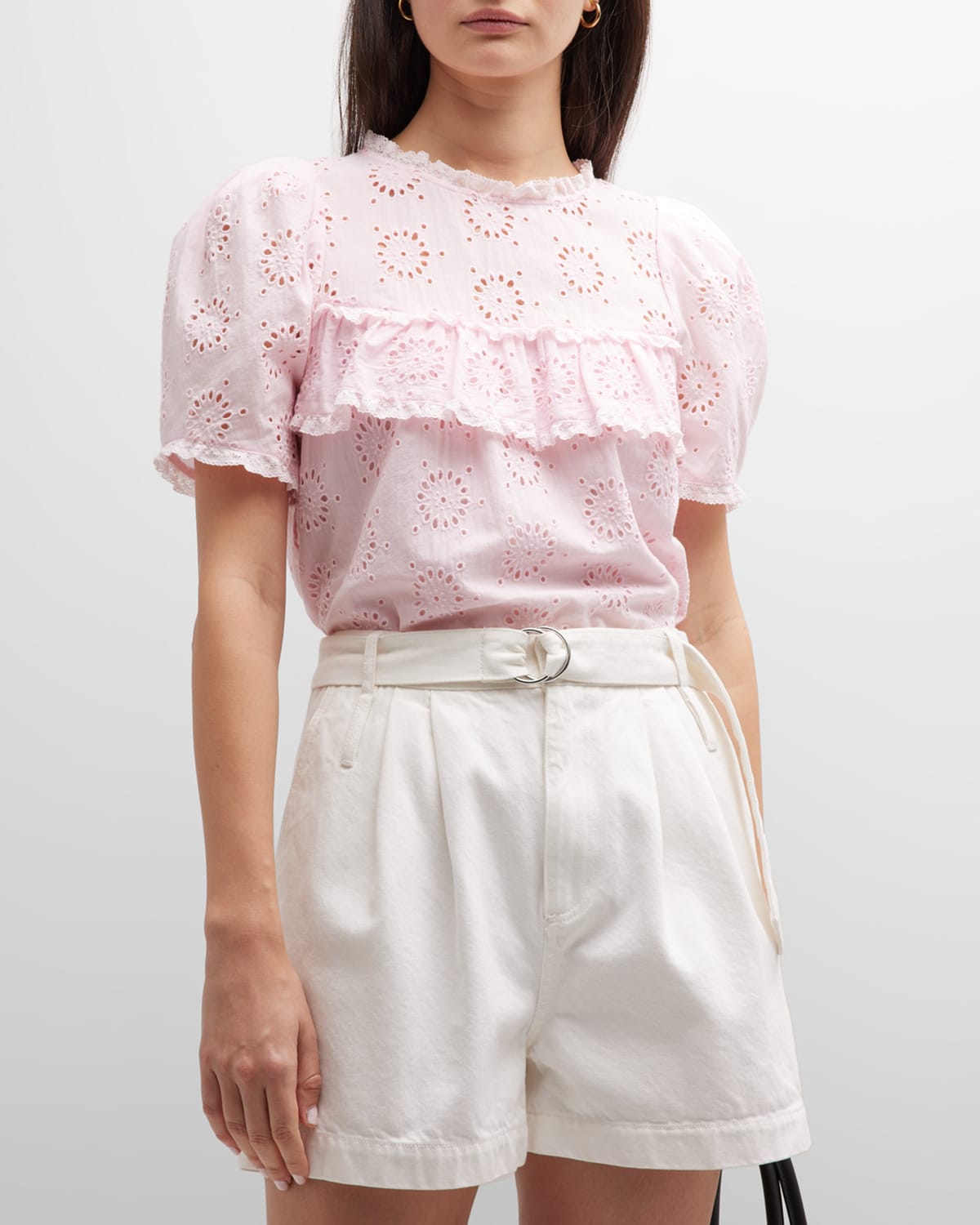 Stellah Denim Eyelet Trimmed Blouse | Neiman Marcus