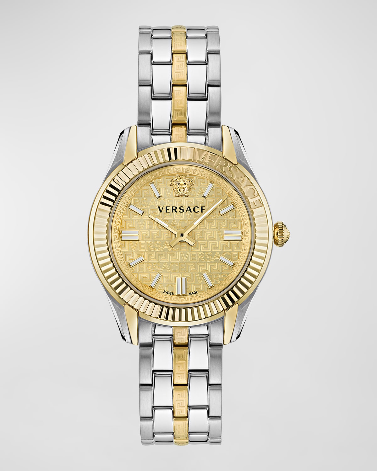 Versace 35mm Greca Time Watch with Bracelet Strap, Two-Tone/Green ...