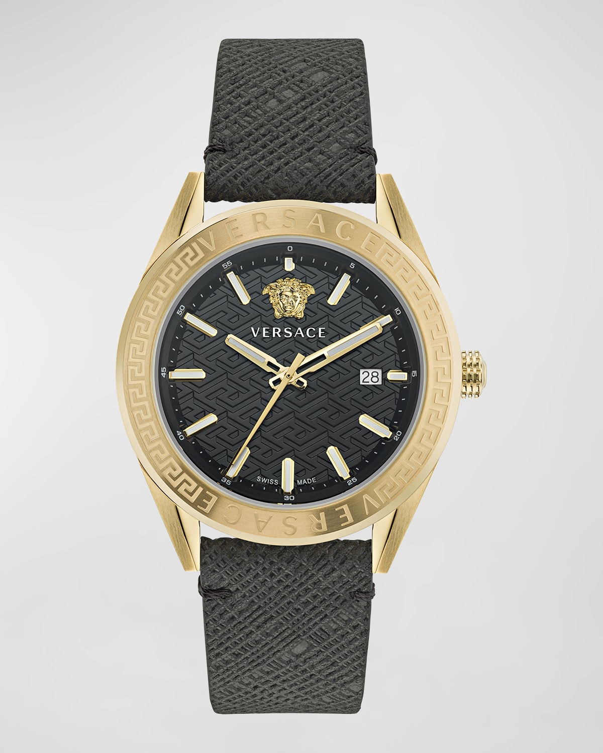 Versace Men's Greca Reaction IP Yellow Gold Leather Watch, 44mm ...