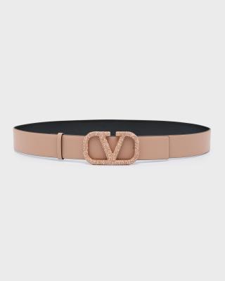 Valentino Garavani V-Logo Reversible Leather Belt | Neiman Marcus