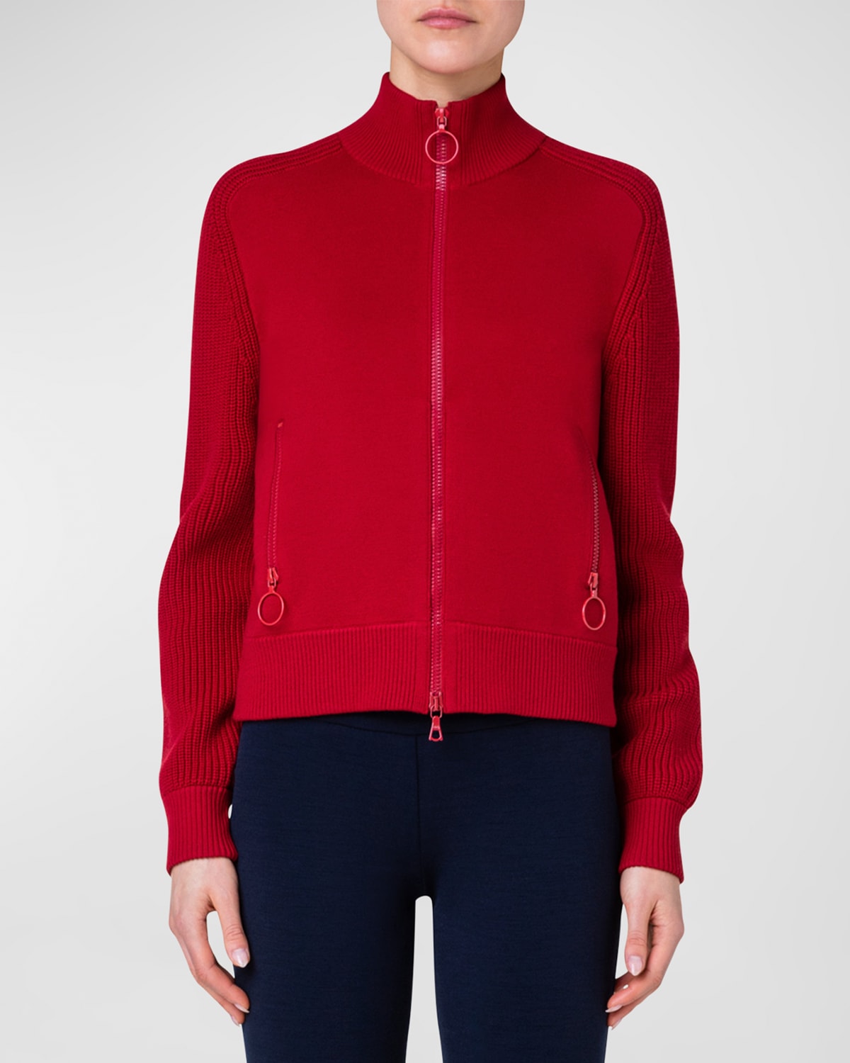 Akris punto Contrast Stripe Zip-Front Cardigan | Neiman Marcus