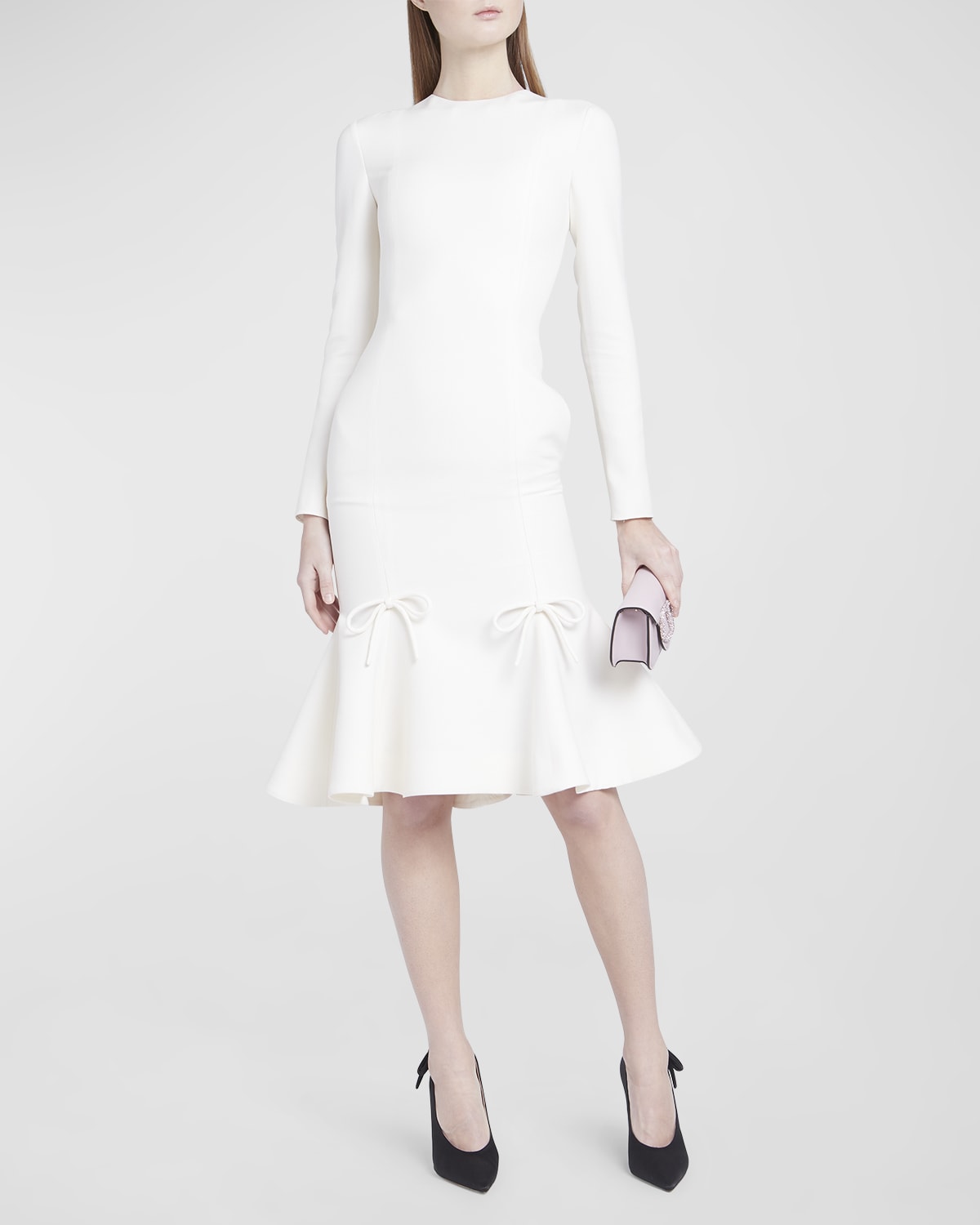 Valentino Garavani Bow Applique Fit And Flare Crepe Couture Mini Dress