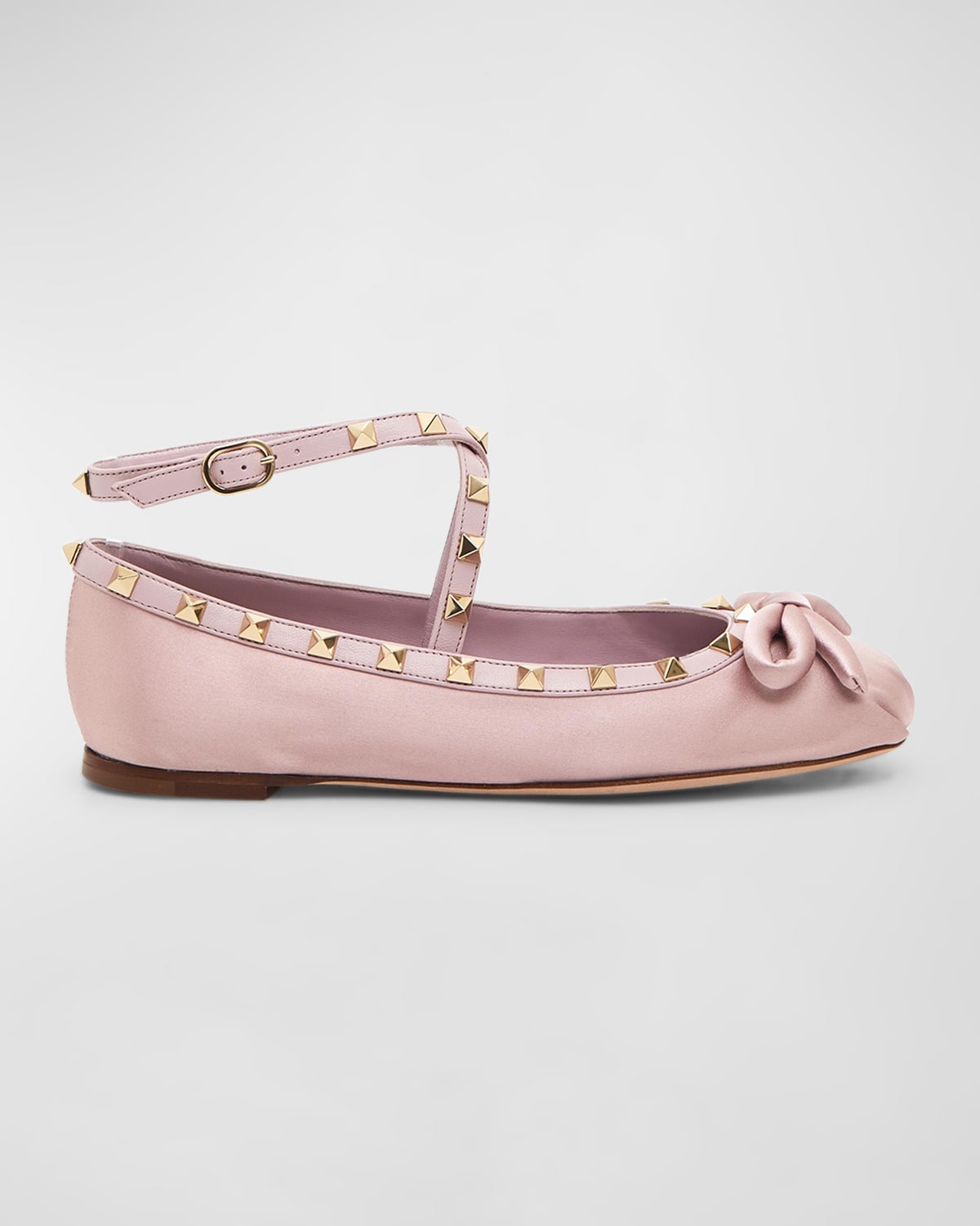 Valentino Garavani Rockstud Satin Bow Ballerina Flats | Neiman Marcus