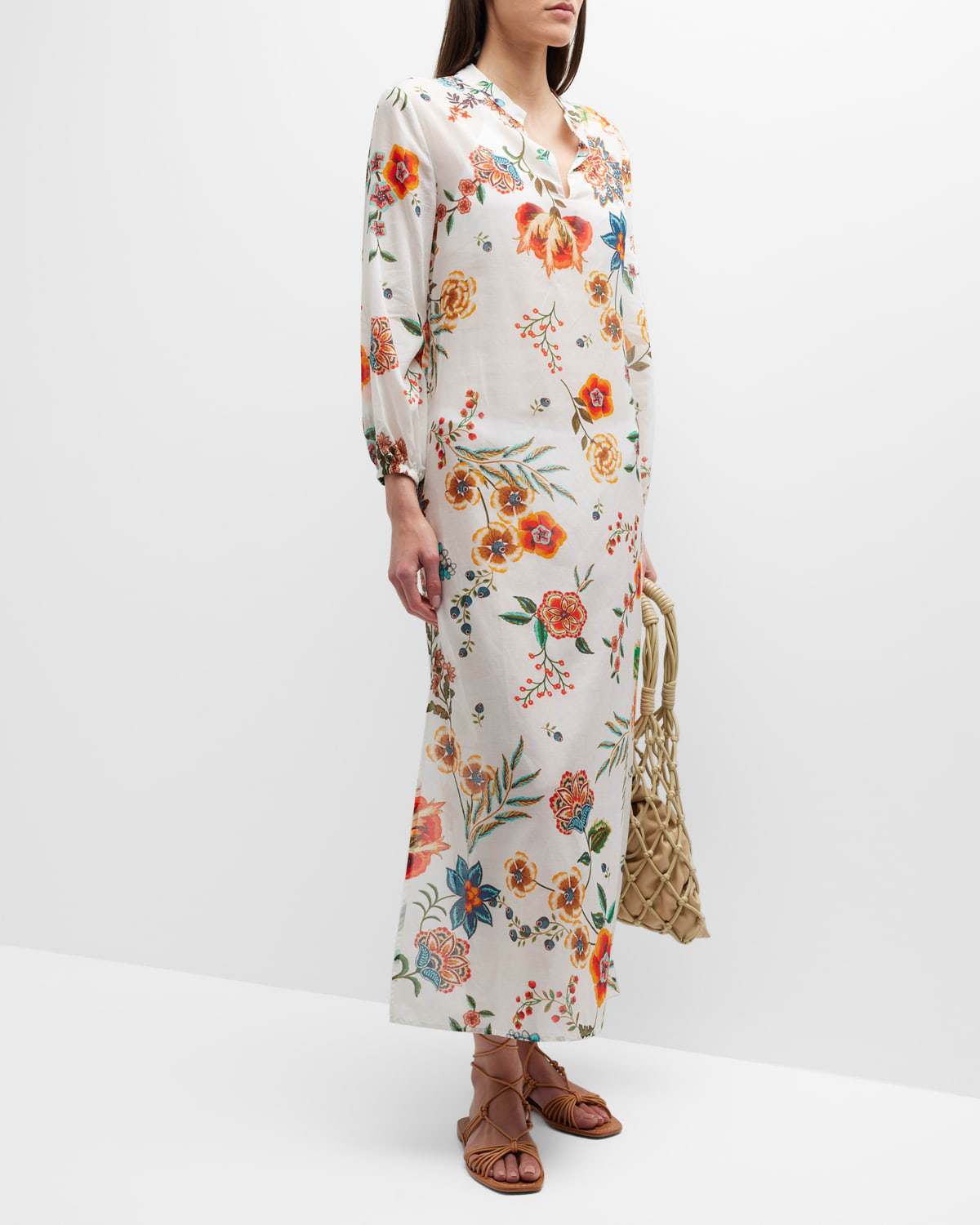 Johnny Was Floral Puff-Sleeve Maxi Dress | Neiman Marcus