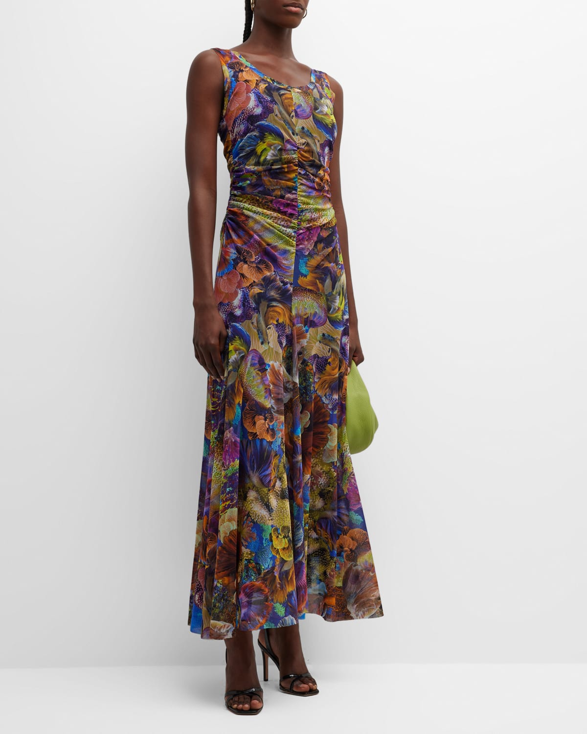 Fuzzi Sleeveless Abstract-Print Tulle Maxi Dress | Neiman Marcus