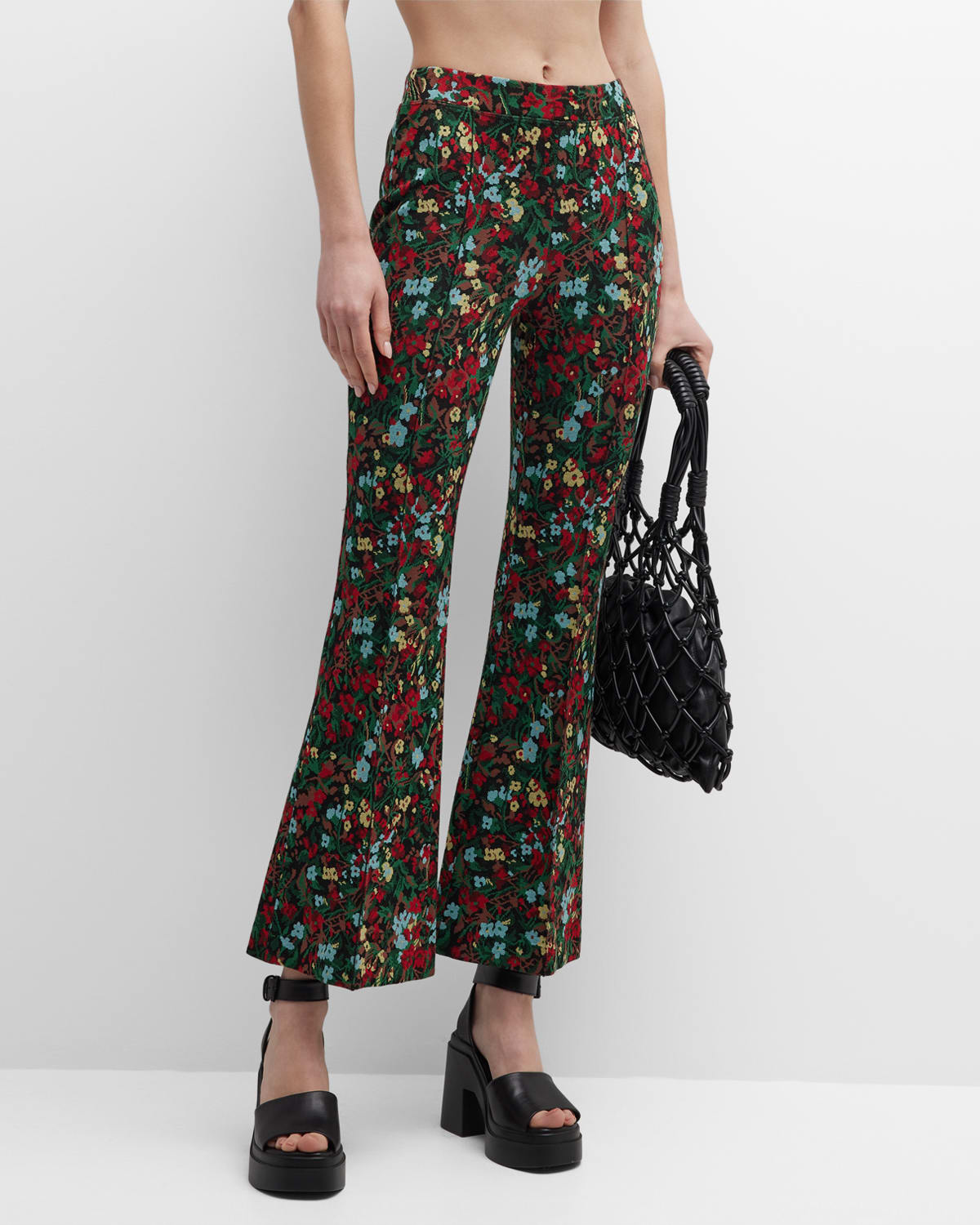 Rosetta Getty Pintuck Scuba Pull-On Cropped Flare Pants | Neiman Marcus