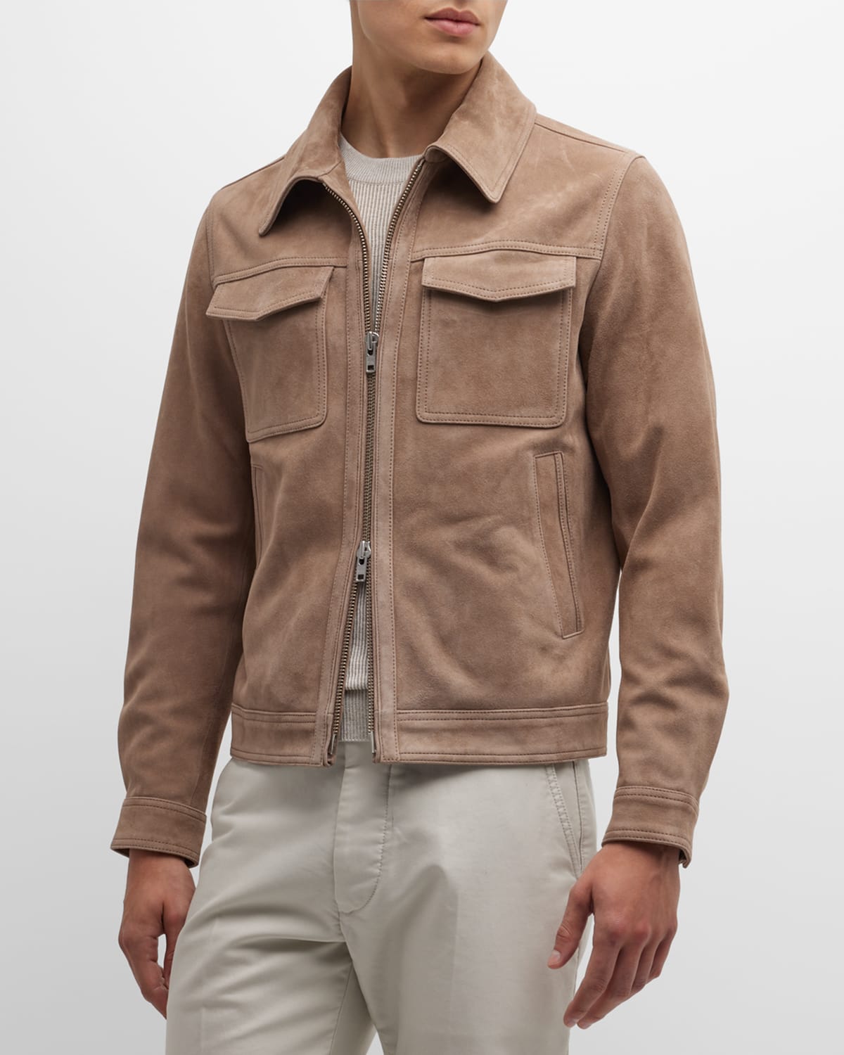 Canali Men's Suede Shirt Jacket | Neiman Marcus