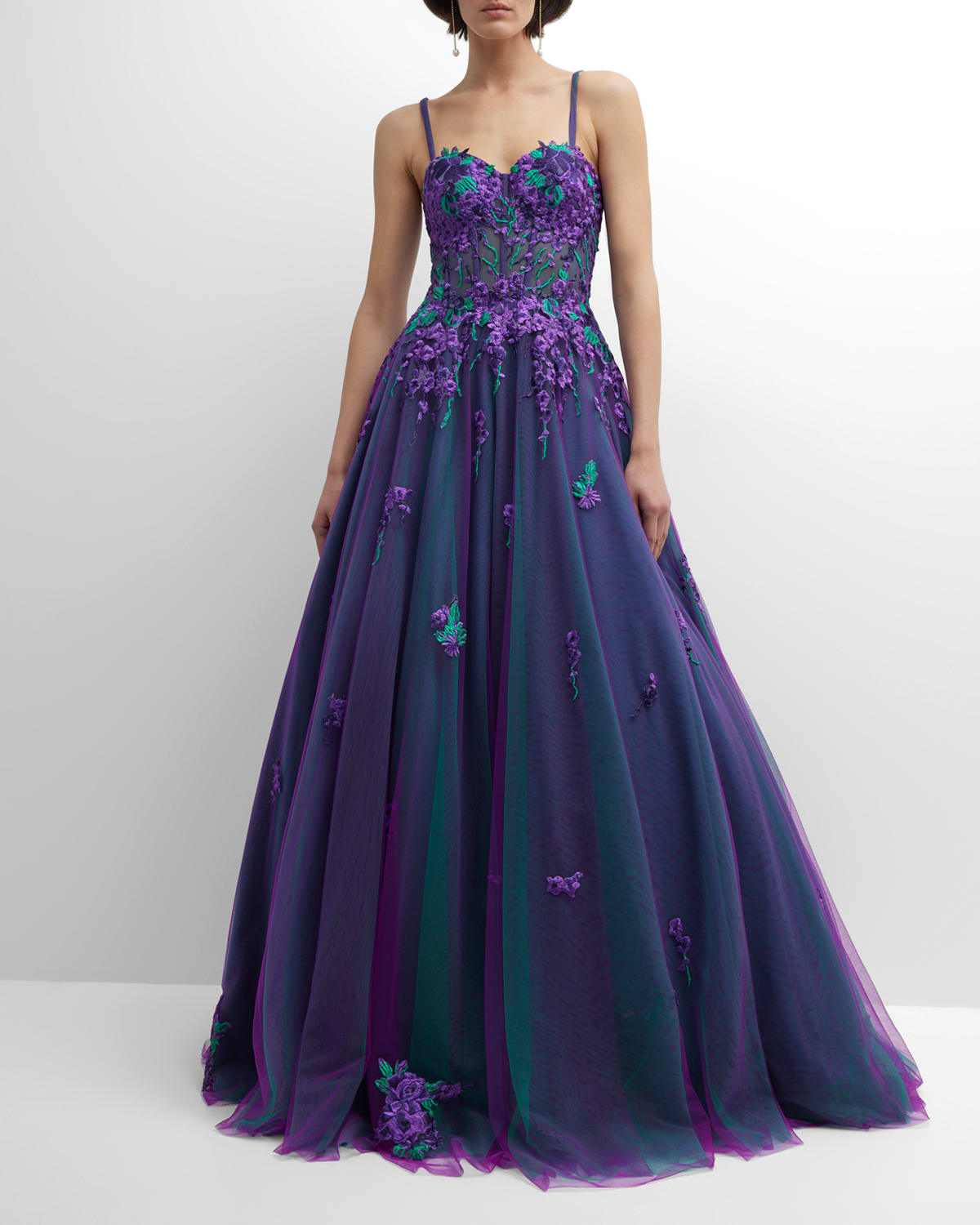 Marchesa Notte Strapless Floral-Embroidered Tulle Midi Dress | Neiman ...