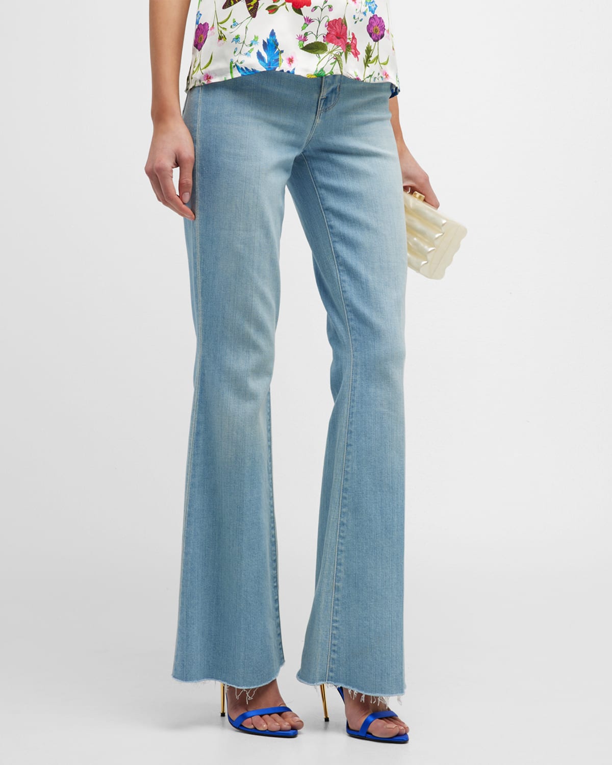 RECTO High Rise Flared Raw Hem Jeans | Neiman Marcus