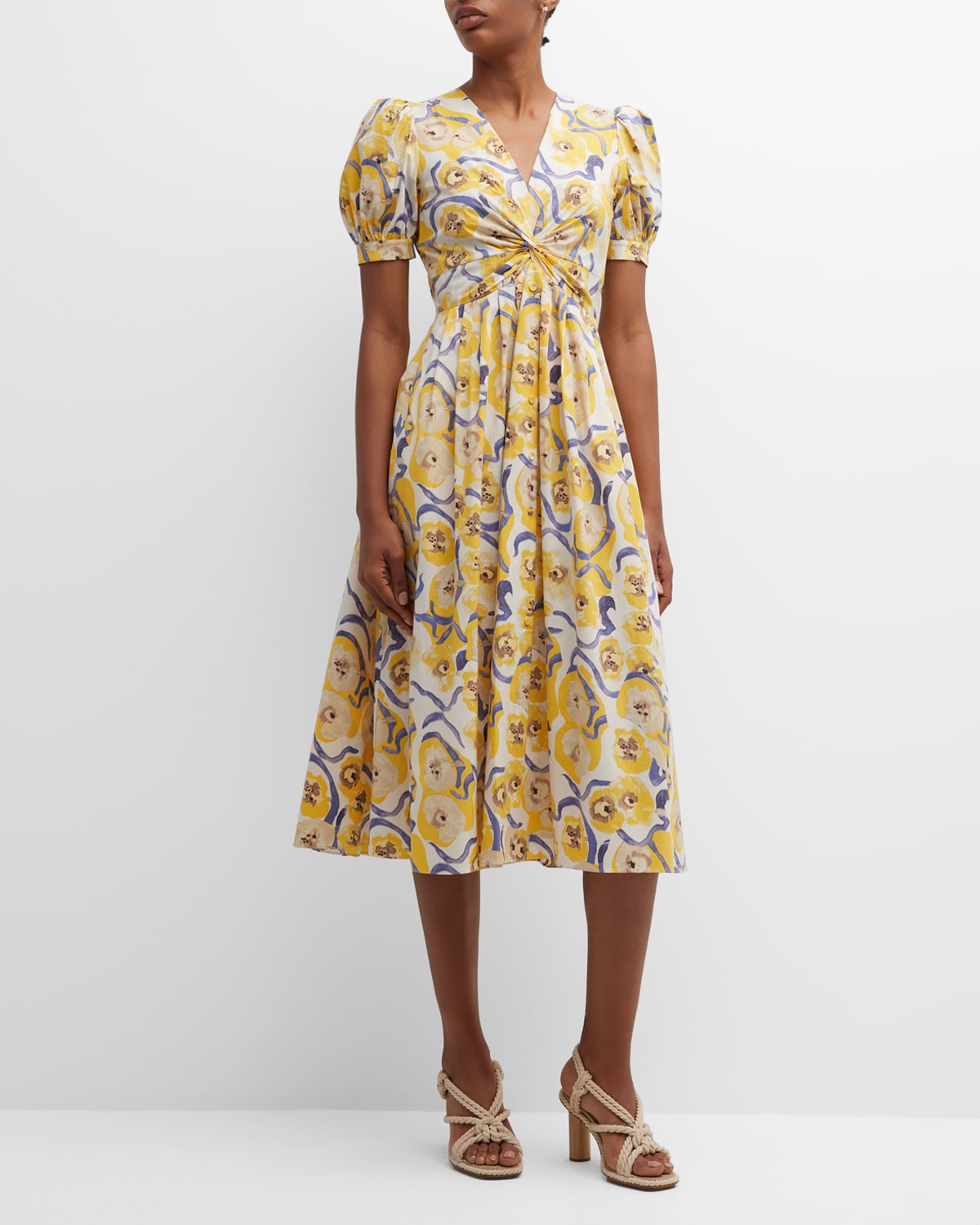 Diane von Furstenberg Aurora Floral-Print Flutter-Sleeve Midi Dress ...