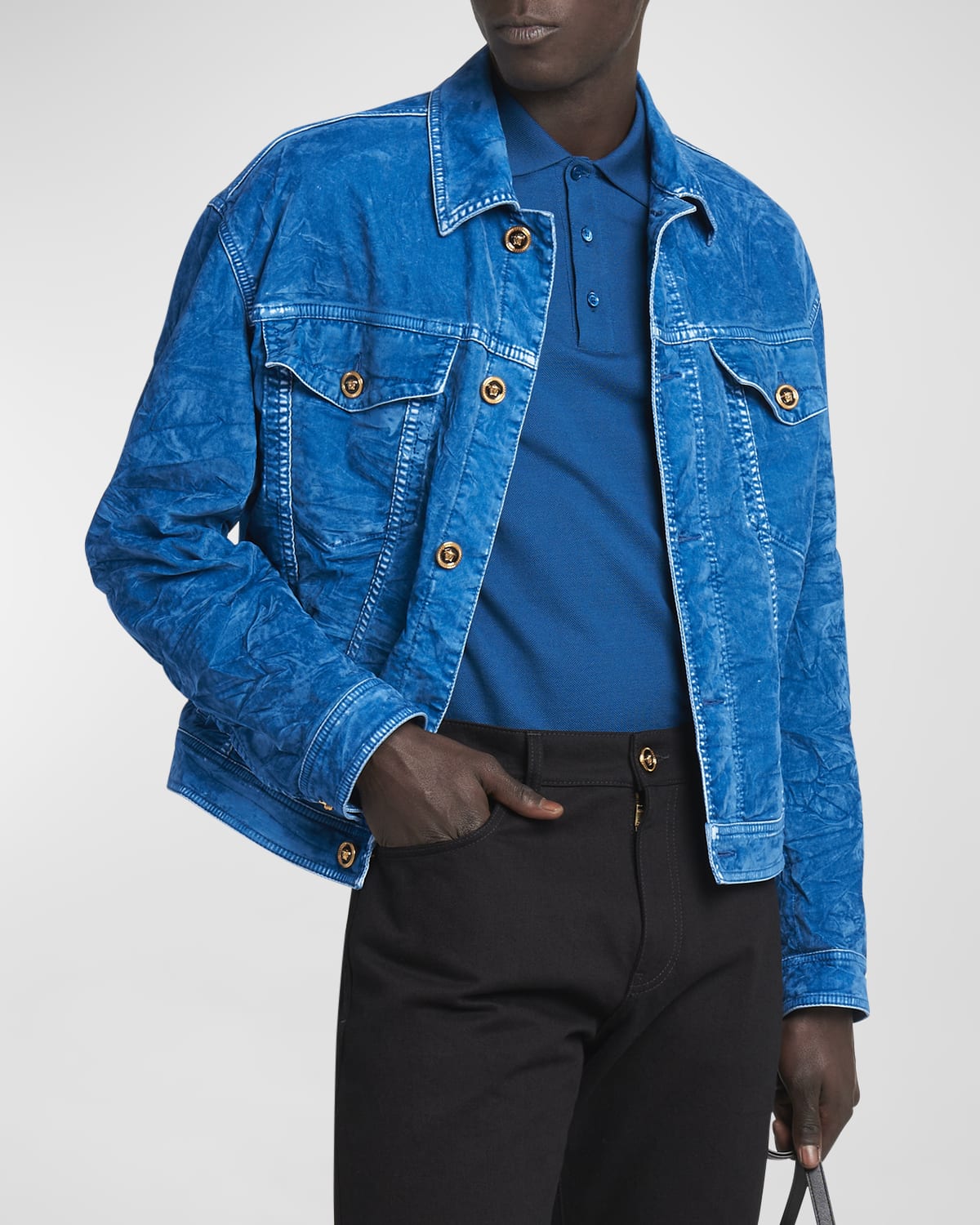 TOM FORD Men's Flocked Denim Western Jacket with Leather Collar ...