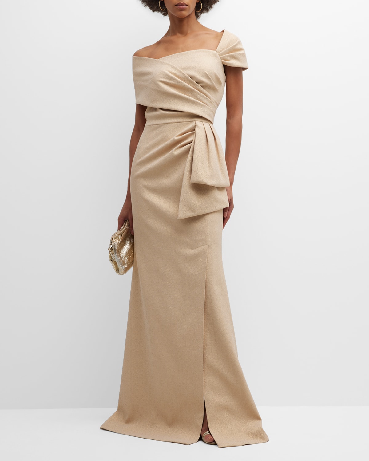 Rickie Freeman for Teri Jon Twist-Front Off-Shoulder Jacquard Gown ...
