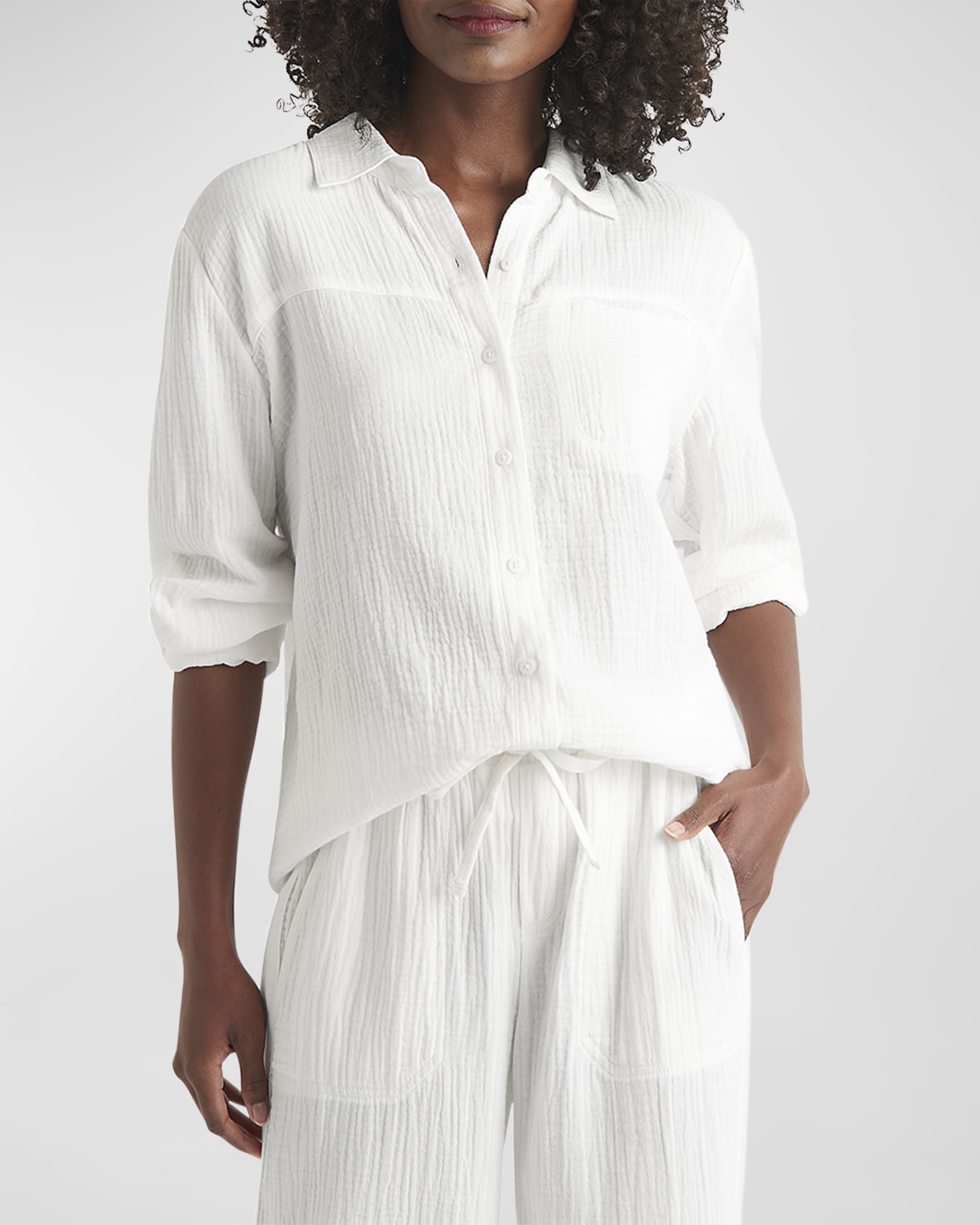 Rails Ellis Cotton Gauze Button-Front Shirt | Neiman Marcus