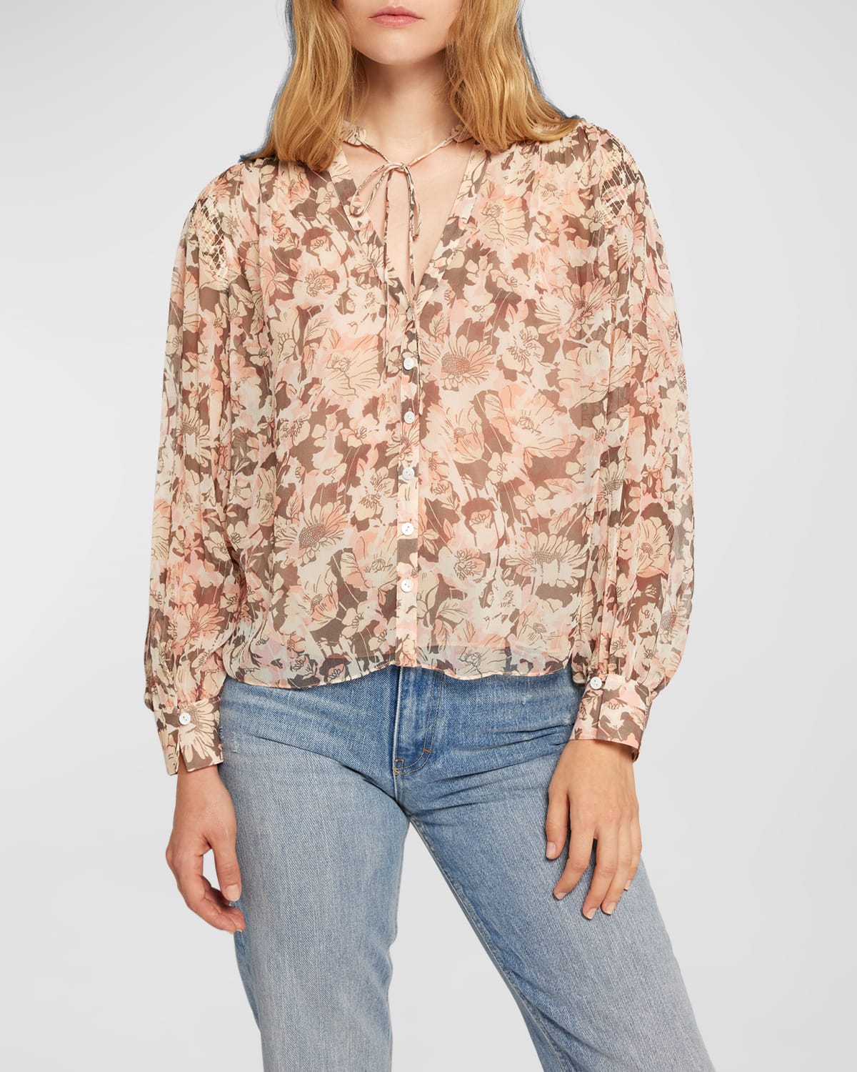 Joie Jenny Floral-Print Button-Down Blouse | Neiman Marcus