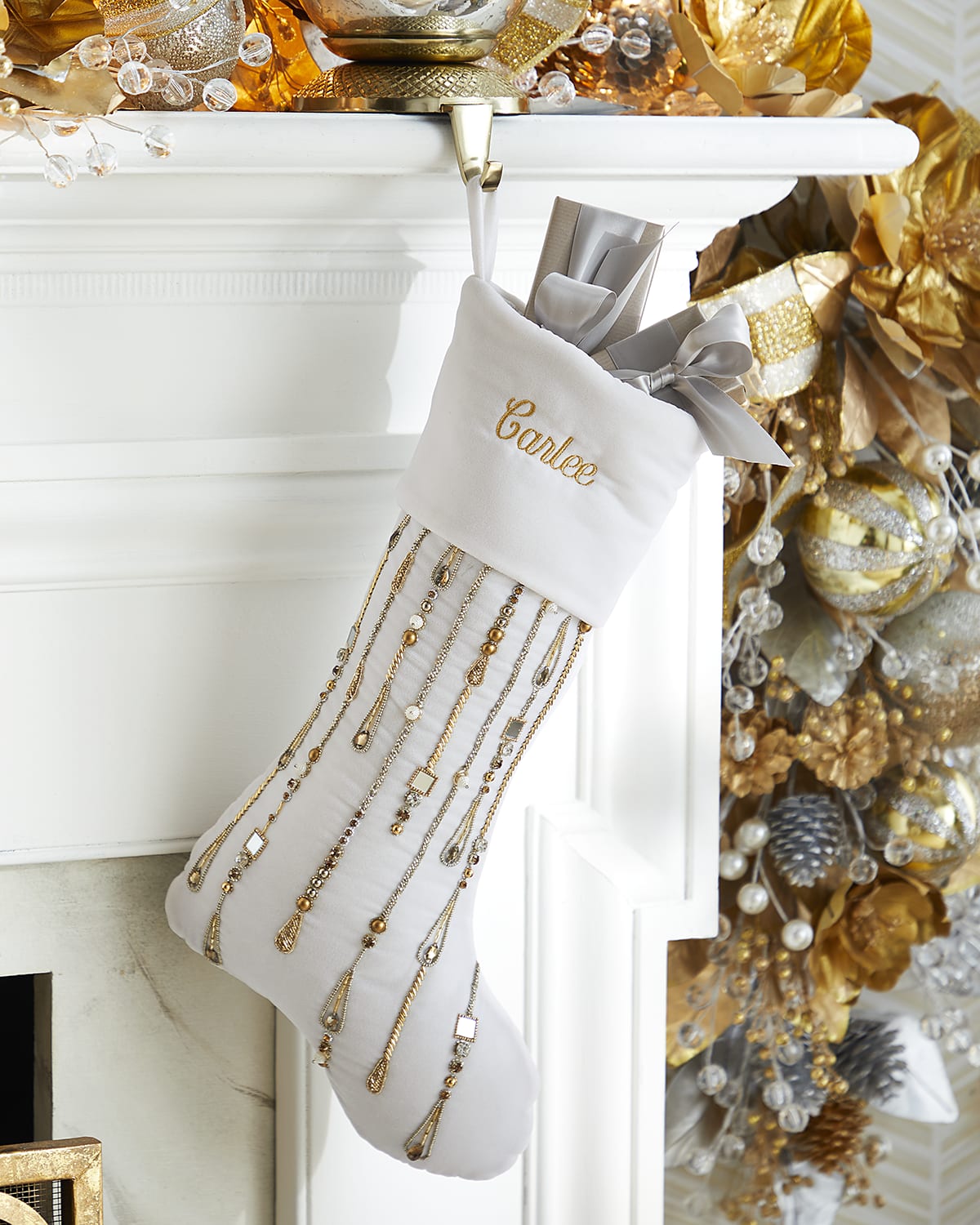 Neiman Marcus Silver & Gold Draping Crystal Cuff Christmas Stocking | Neiman Marcus