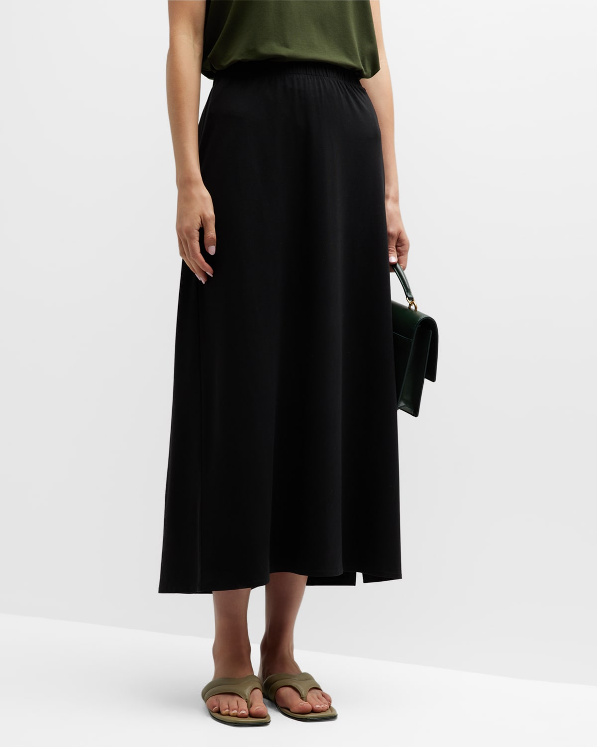 Eileen Fisher Side-Slit Straight Jersey Midi Skirt | Neiman Marcus