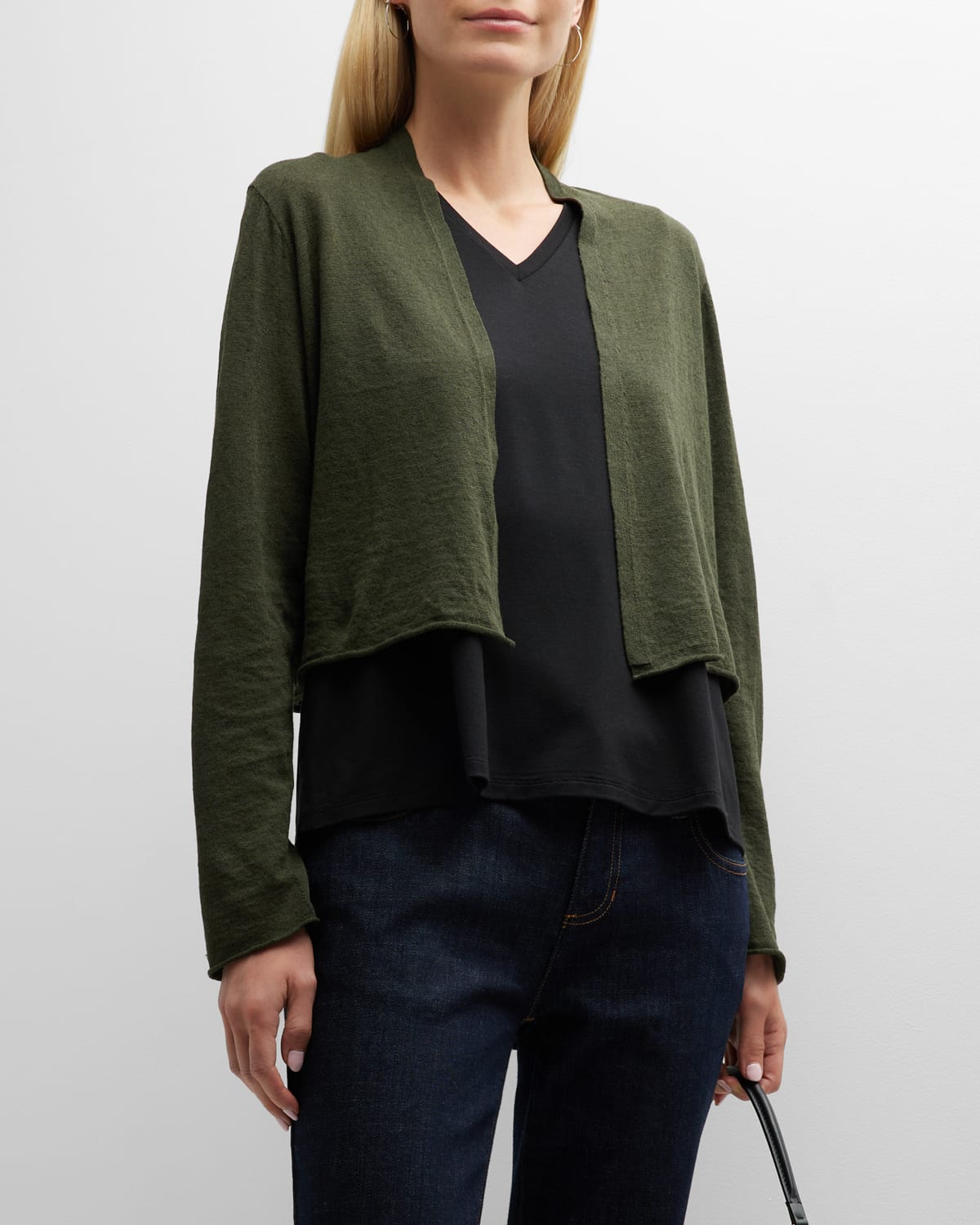 Eileen Fisher Cropped Open-Front Cardigan | Neiman Marcus