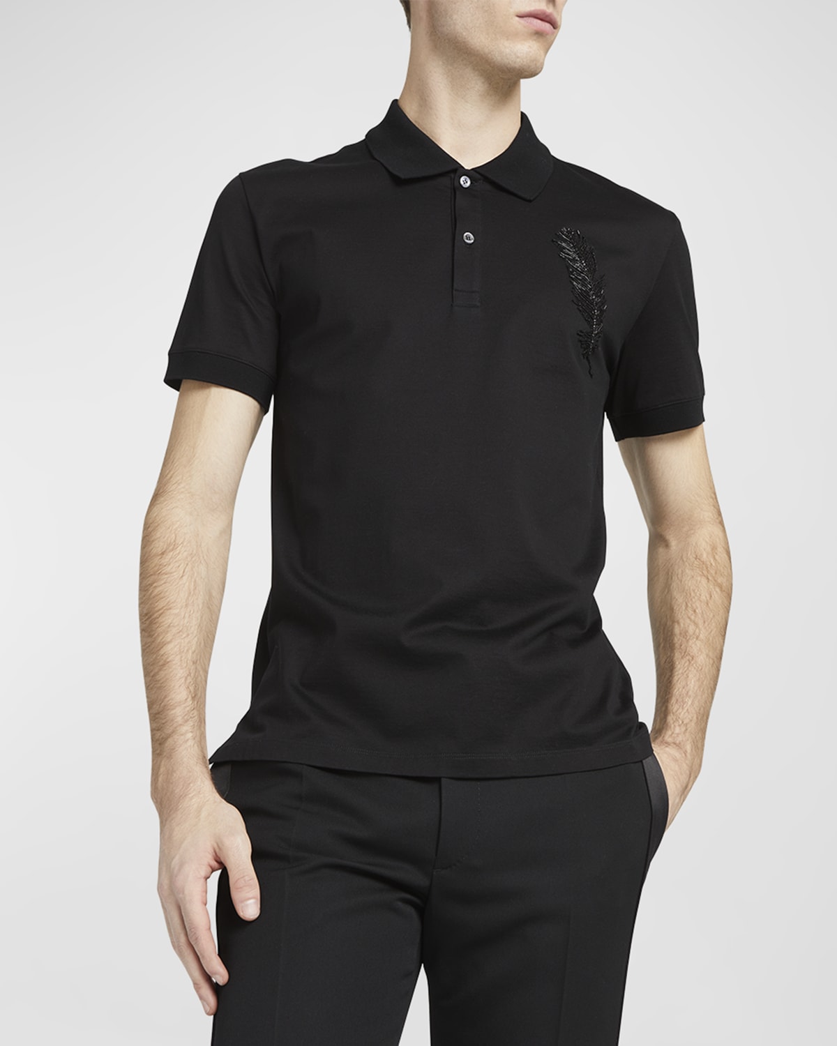 Loewe Men's Pique Contrast-Collar Polo Shirt | Neiman Marcus