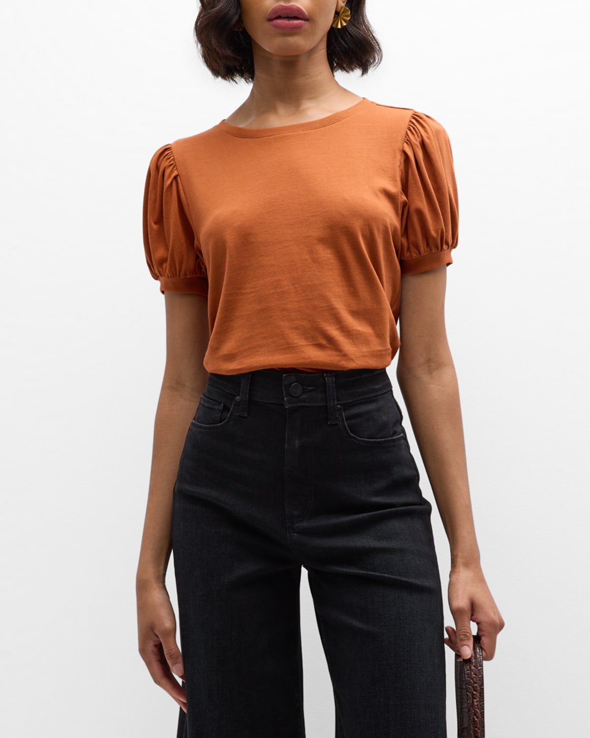FRAME Frankie Ruched Puff Sleeve Tee | Neiman Marcus