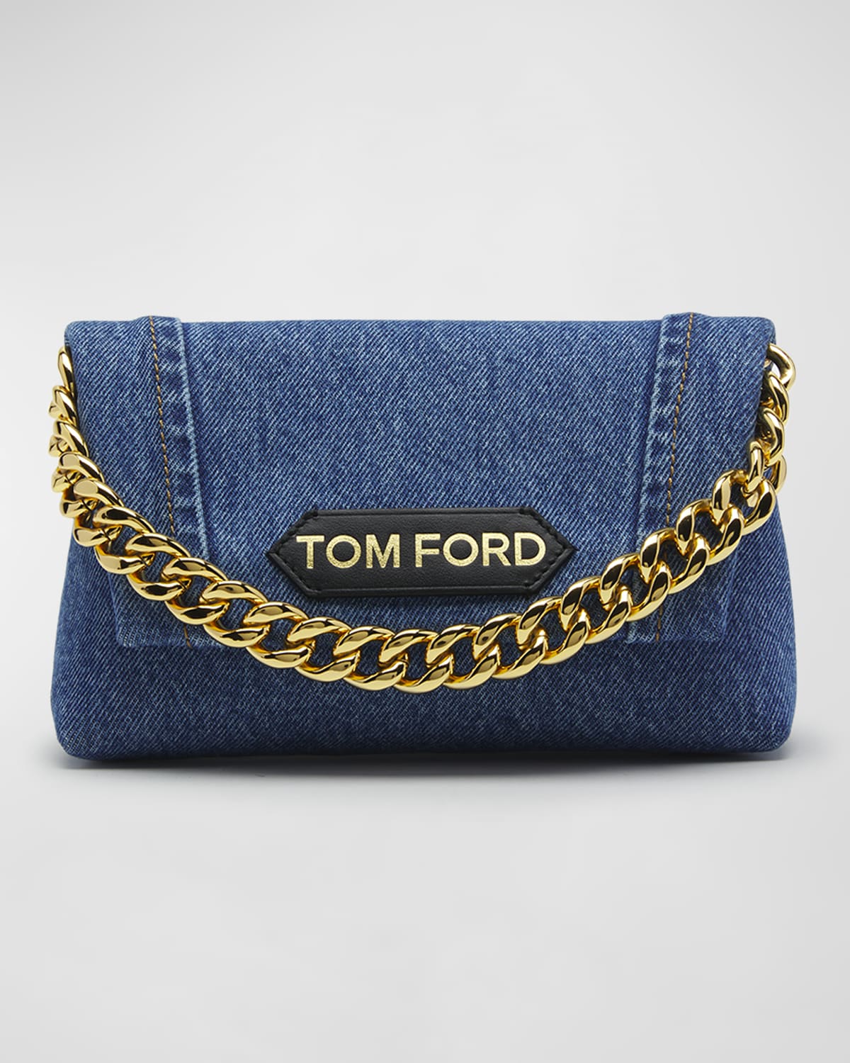 TOM FORD Label Mini Coated Denim Top-Handle Bag | Neiman Marcus