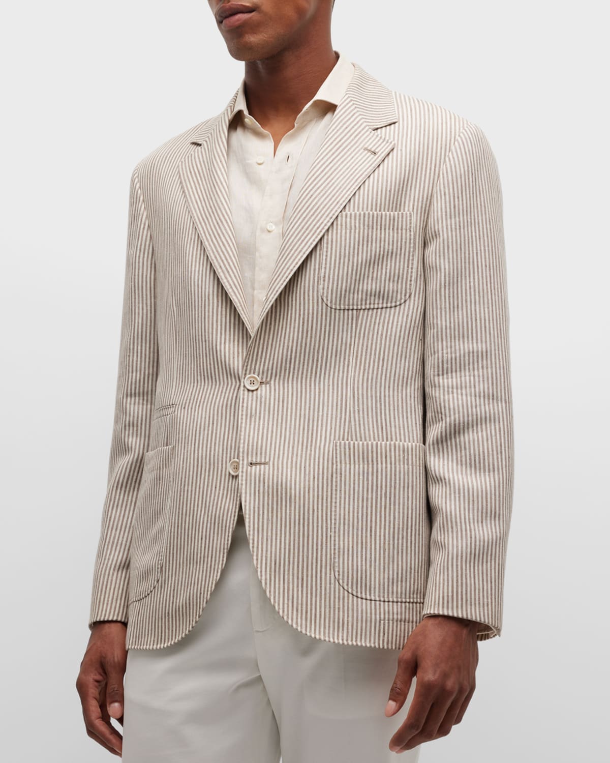Brunello Cucinelli Men's Linen-Blend Stripe Sport Coat | Neiman Marcus