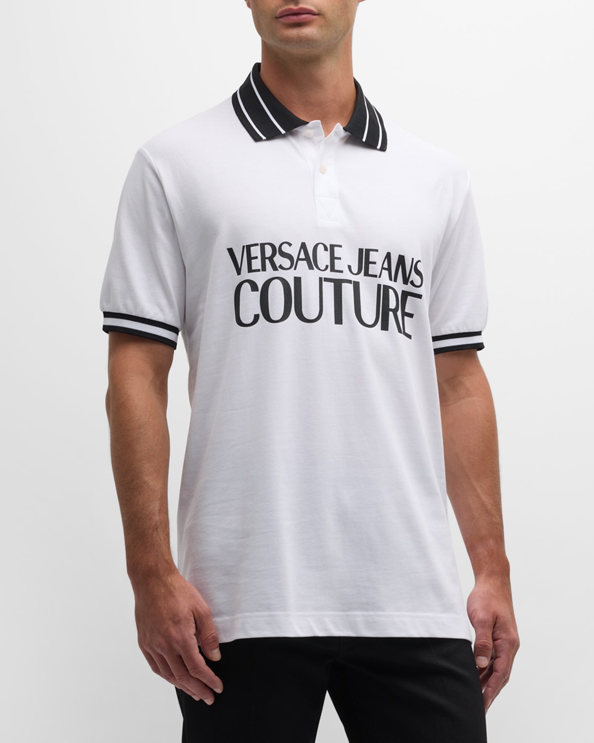 Versace Men's Knit Polo Shirt w/ Studded Collar | Neiman Marcus