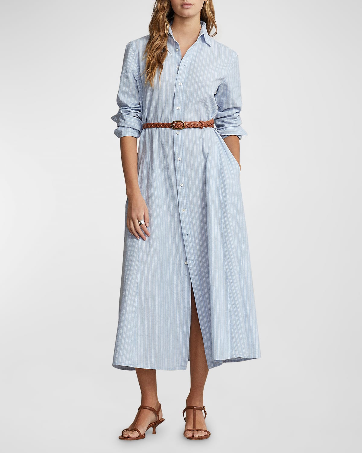 Polo Ralph Lauren Belted Striped Cotton Shirtdress | Neiman Marcus