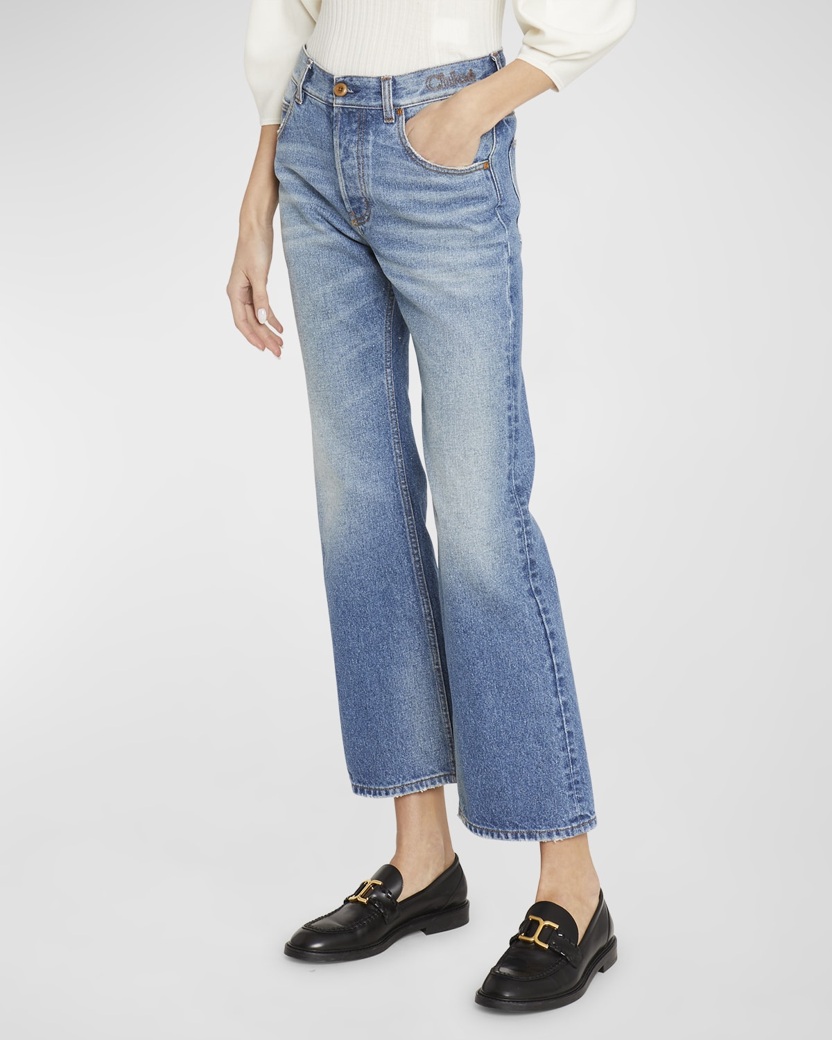 Emporio Armani High-Rise Cropped Flare Jeans | Neiman Marcus