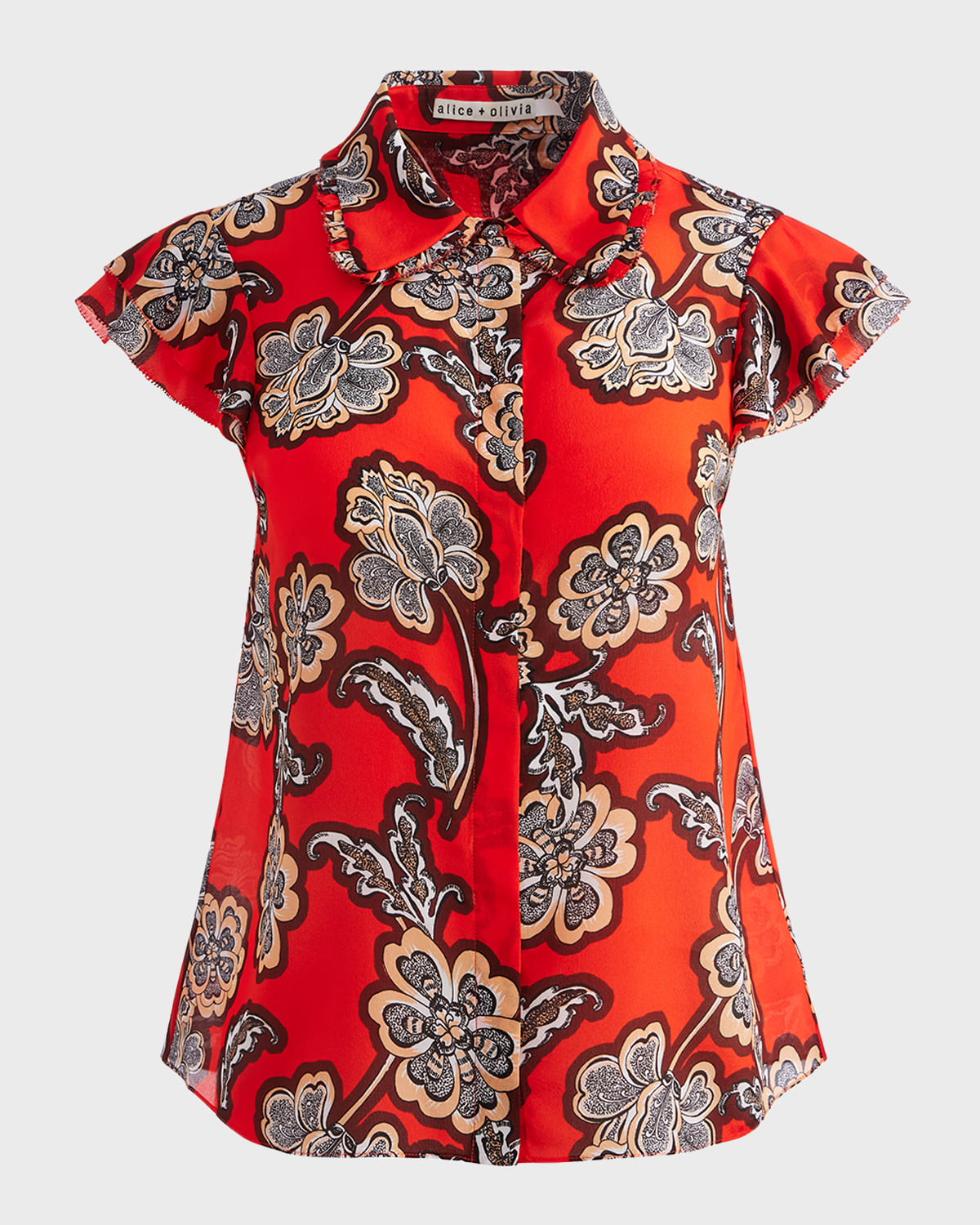 Alice + Olivia Eloise Button-Front Silk Blouse | Neiman Marcus
