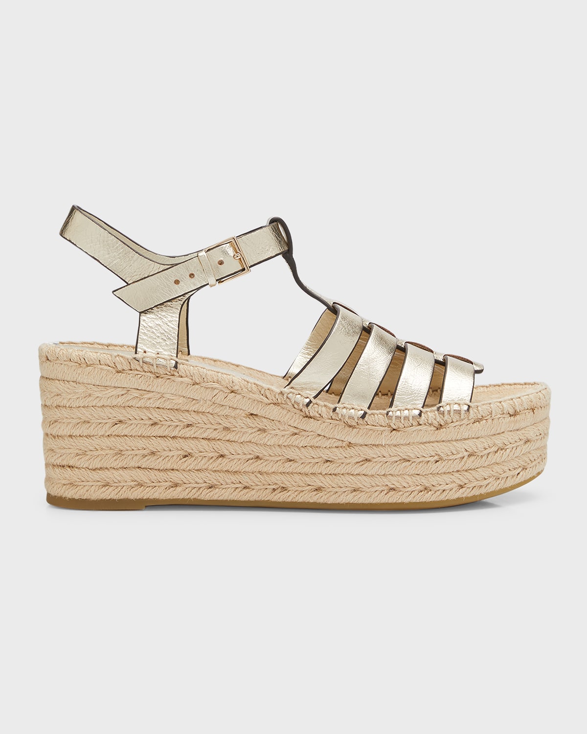 Tory Burch Fisherman Leather Espadrille Wedge Sandals | Neiman Marcus