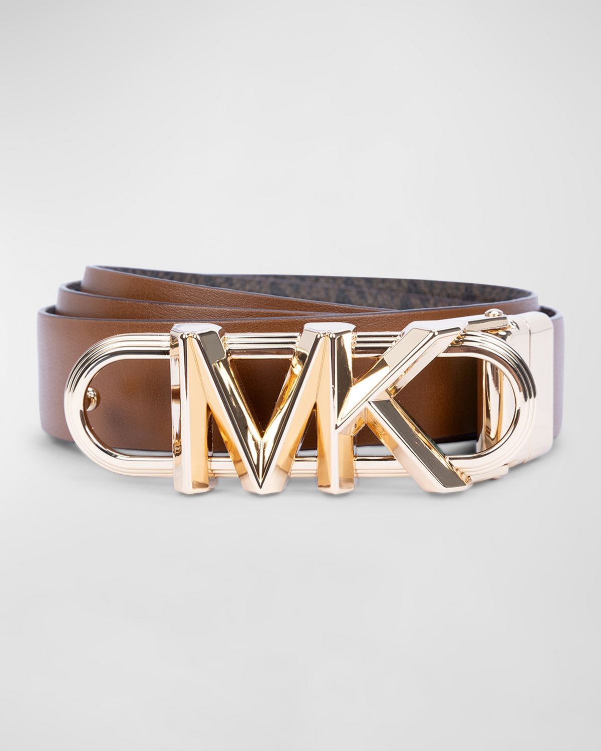 Michael Kors MK Logo Brown Leather Belt | Neiman Marcus
